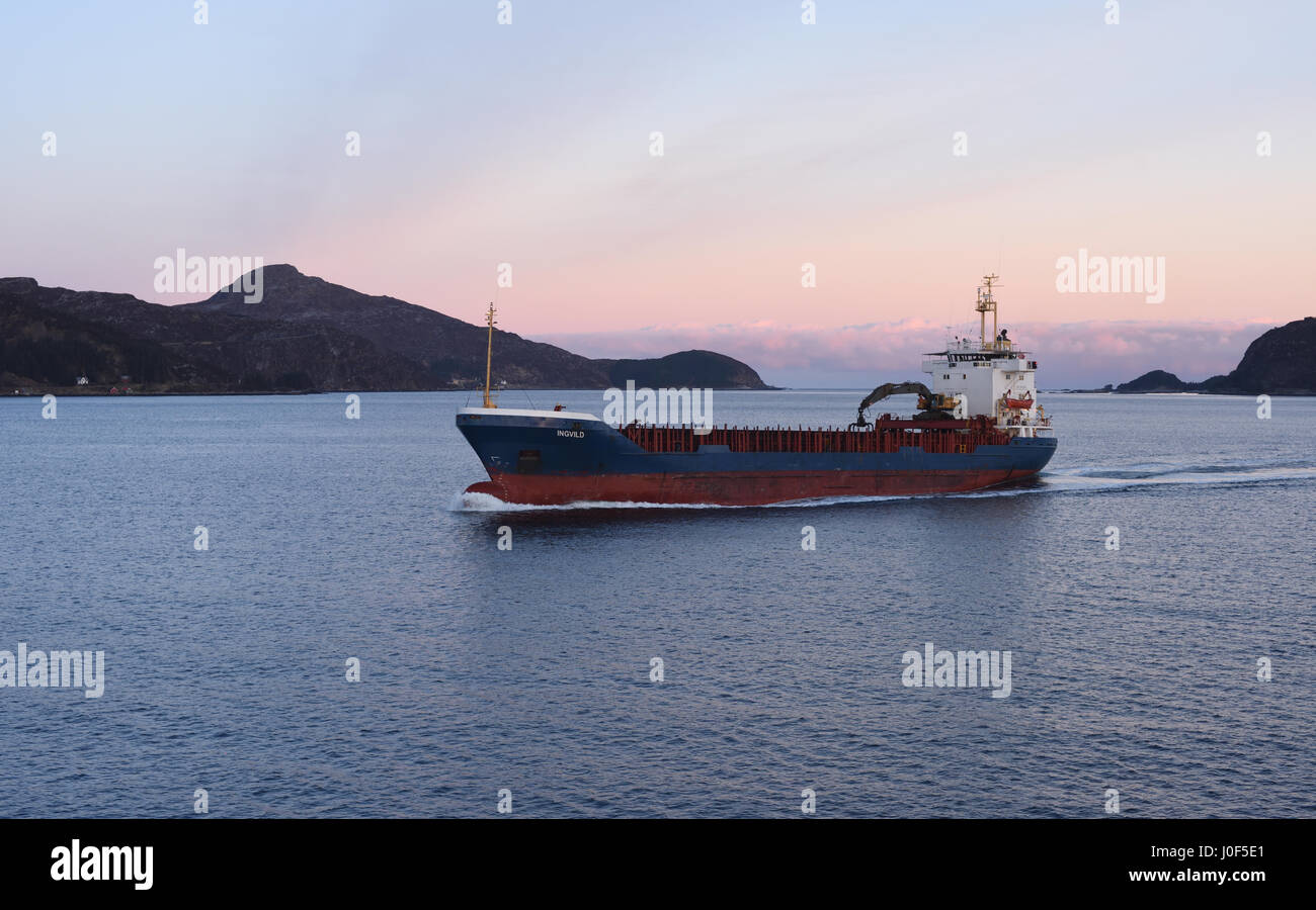 The Norwegian general cargo ship Ingvild off the Stad or Stadlandet ...