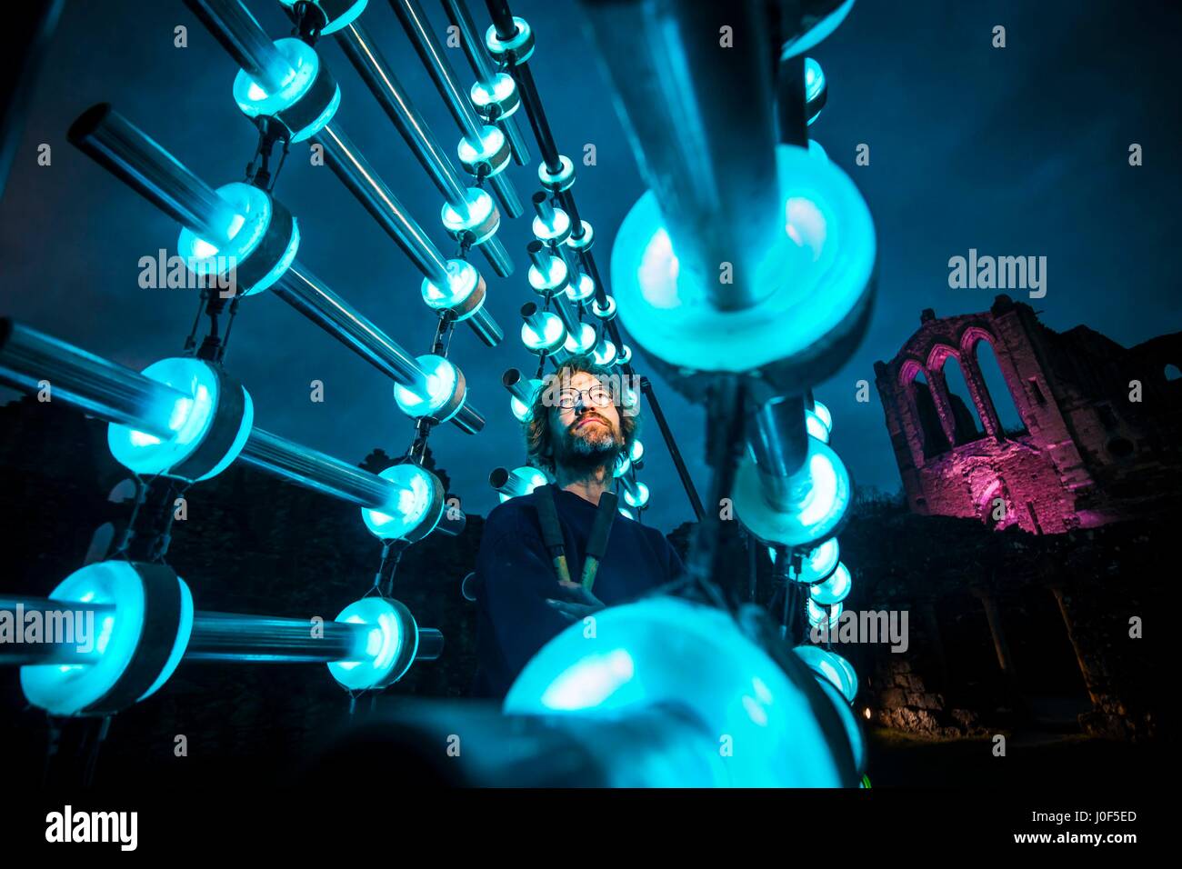 Artist Michael Davis with his interactive musical installation ...