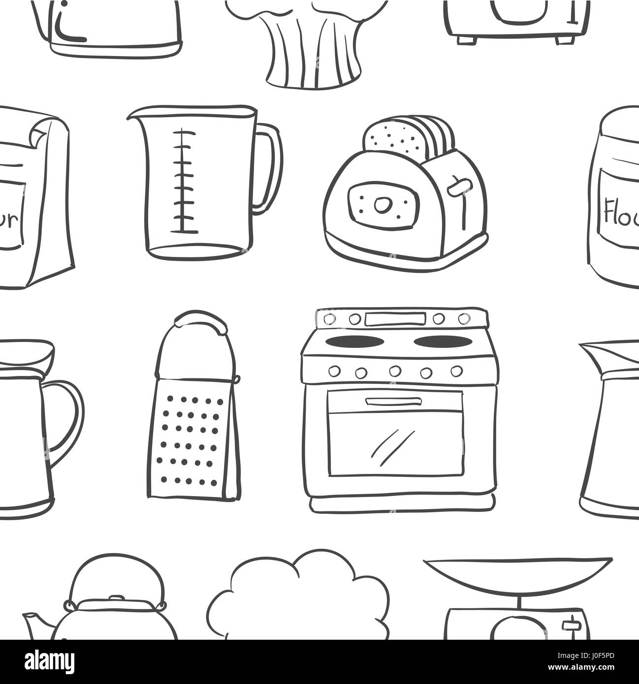 Hand draw kitchen object doodle style vector illustration Stock Vector ...
