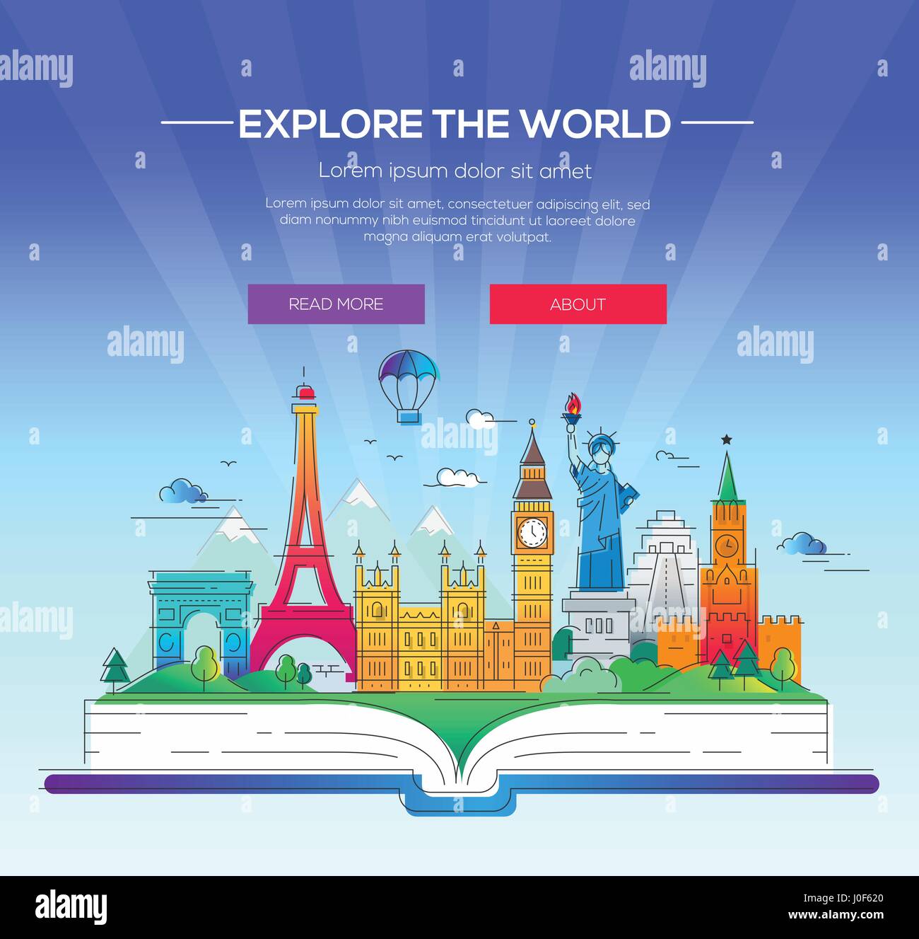 Around the world - vector line travel illustration Stock Vector Image ...