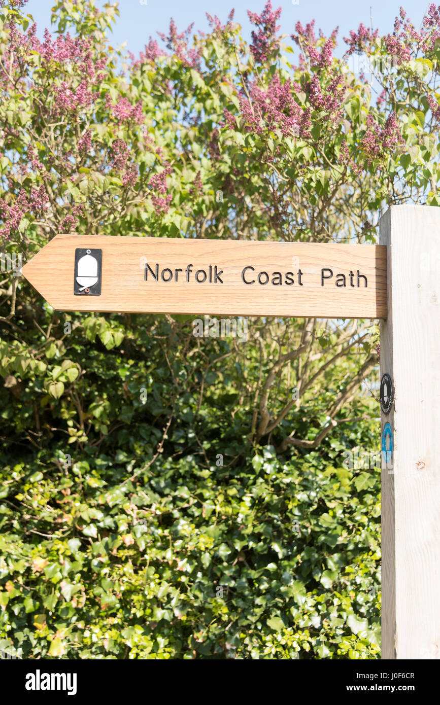 A signpost for the Norfolk Coast Path giving directions for walkers ...