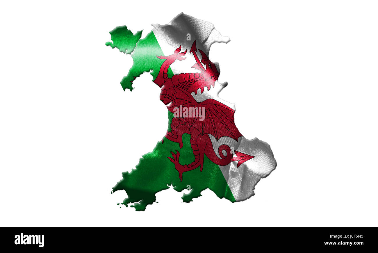 Map Of Wales With Flag Of Country On It Isolated On White Background 3D ...