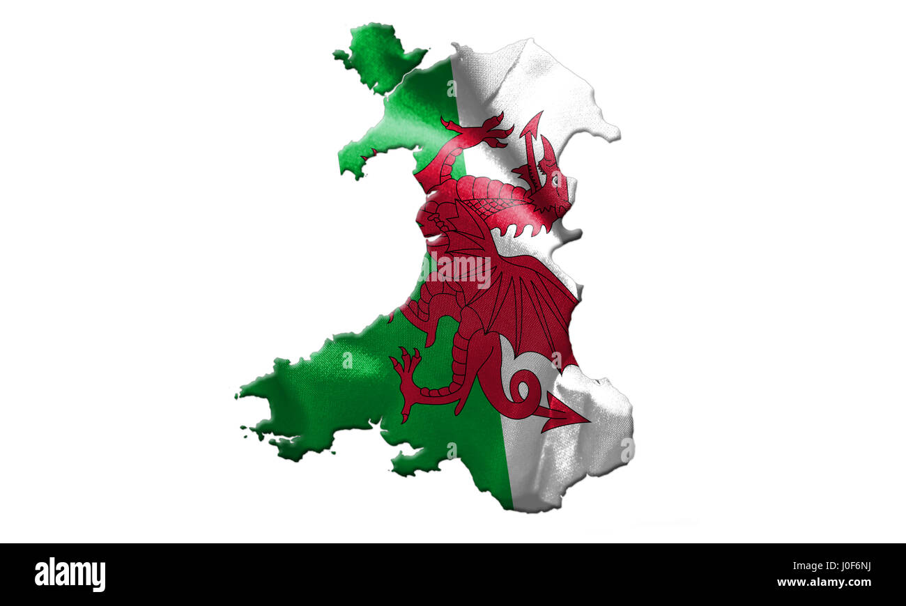 Map Of Wales With Flag Of Country On It Isolated On White Background 3D ...