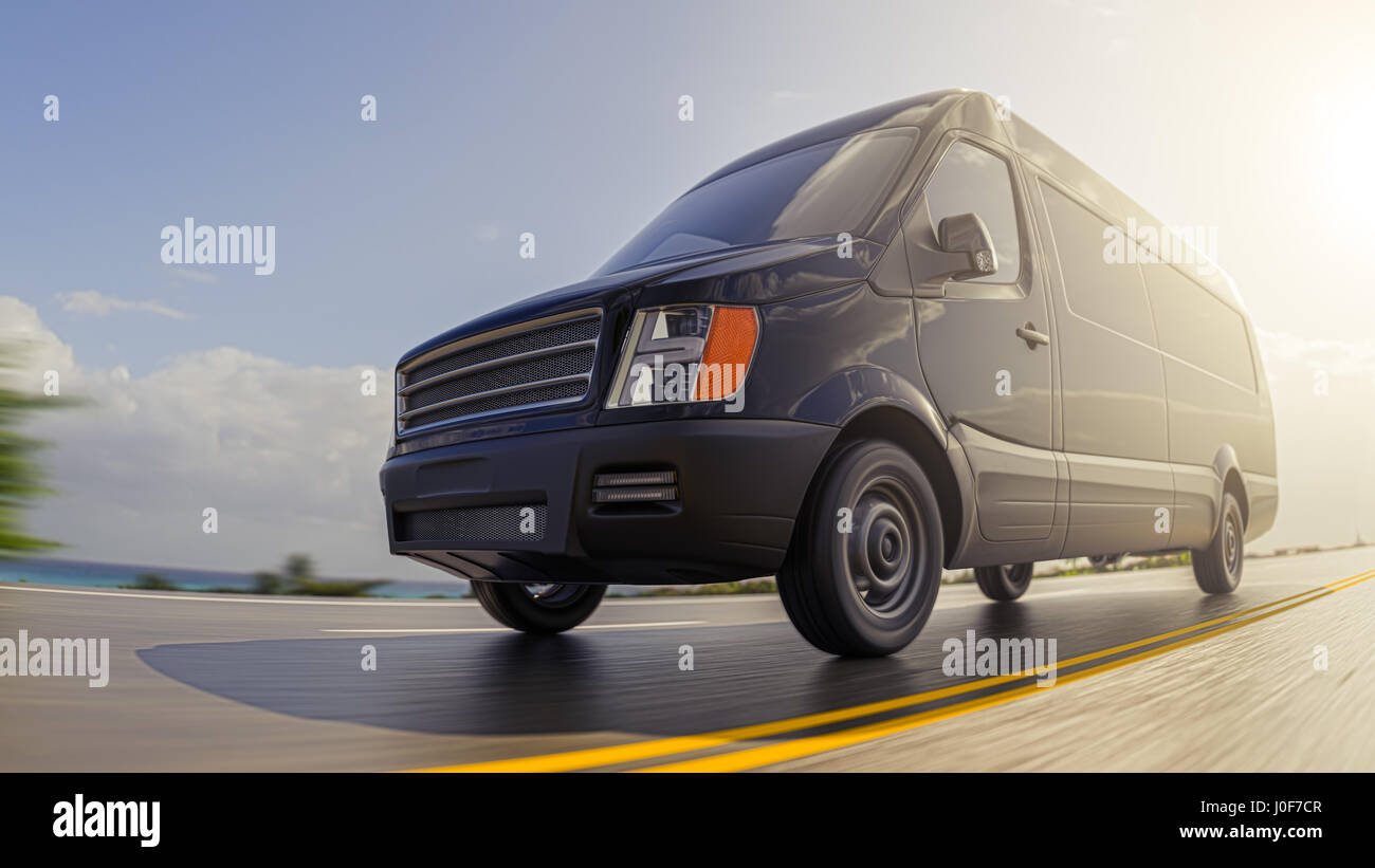 Black Cargo Van on Countryside Road at Sunny Day Motion Blurred Fish ...