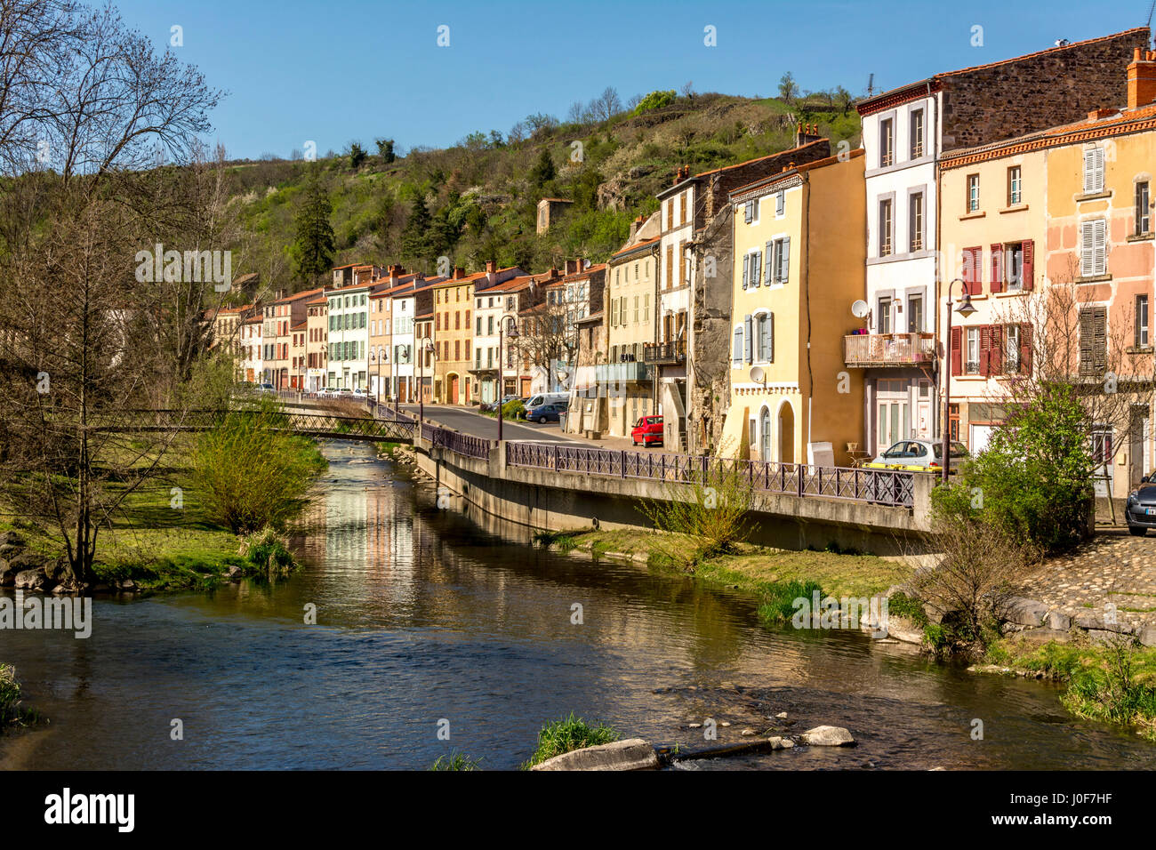 Village of Champeix and river Couze Chambon. Puy de Dome. Auvergne ...