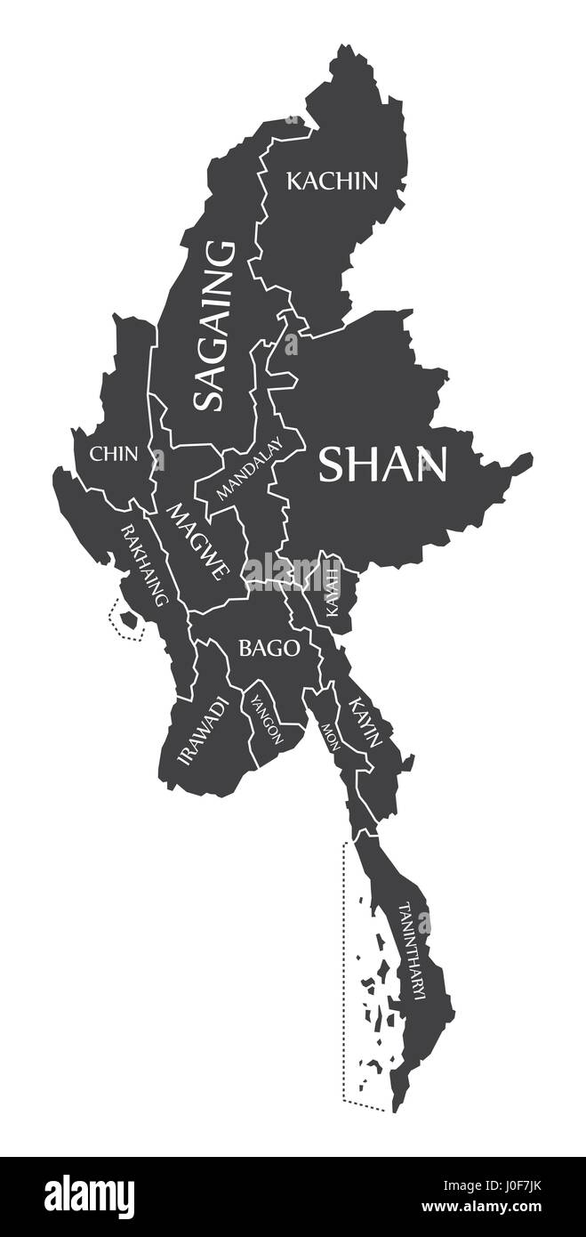 Myanmar Map labelled black illustration Stock Vector Image & Art - Alamy