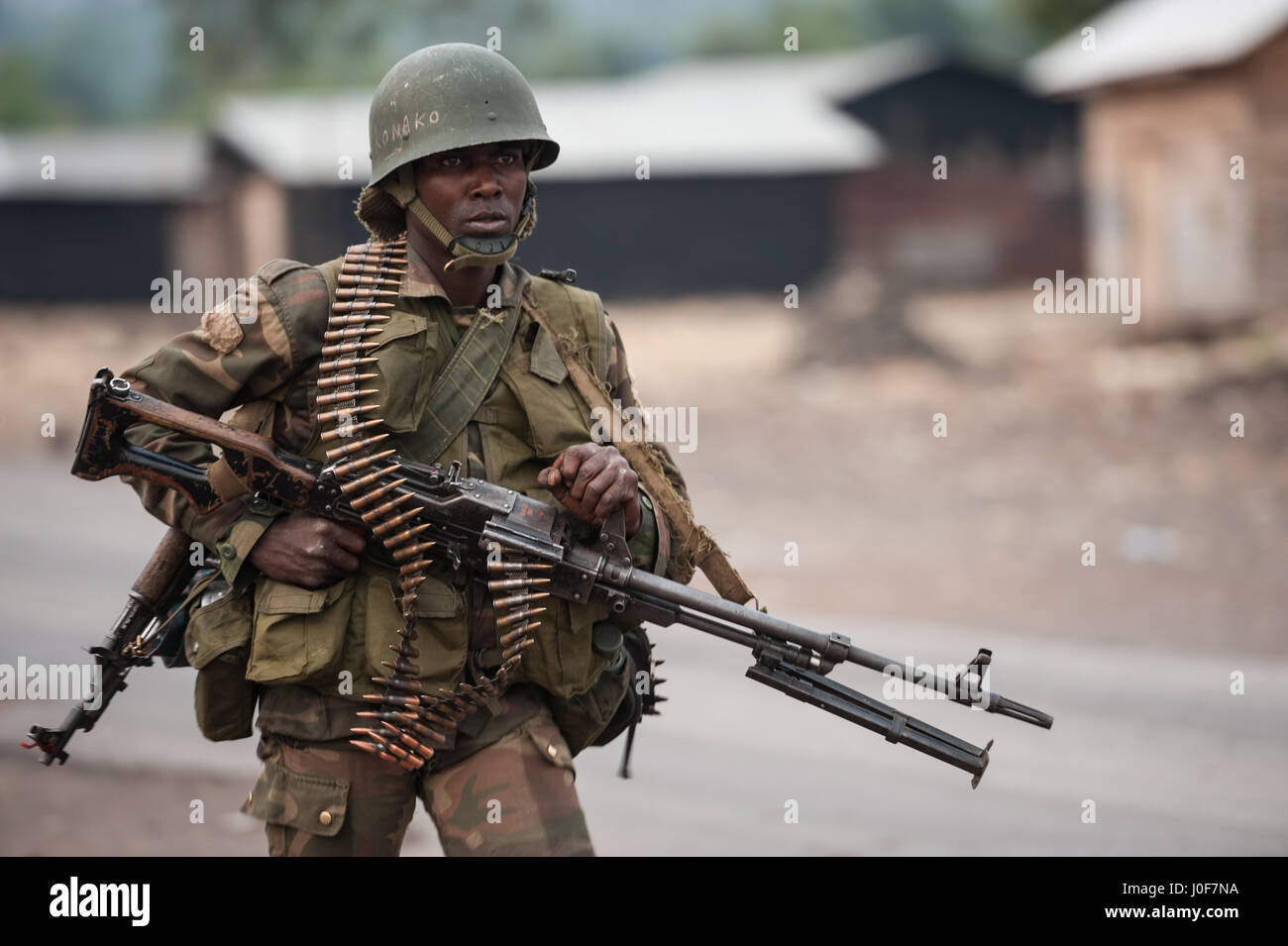 An FARDC soldier during operations against the M23 militia near Goma ...