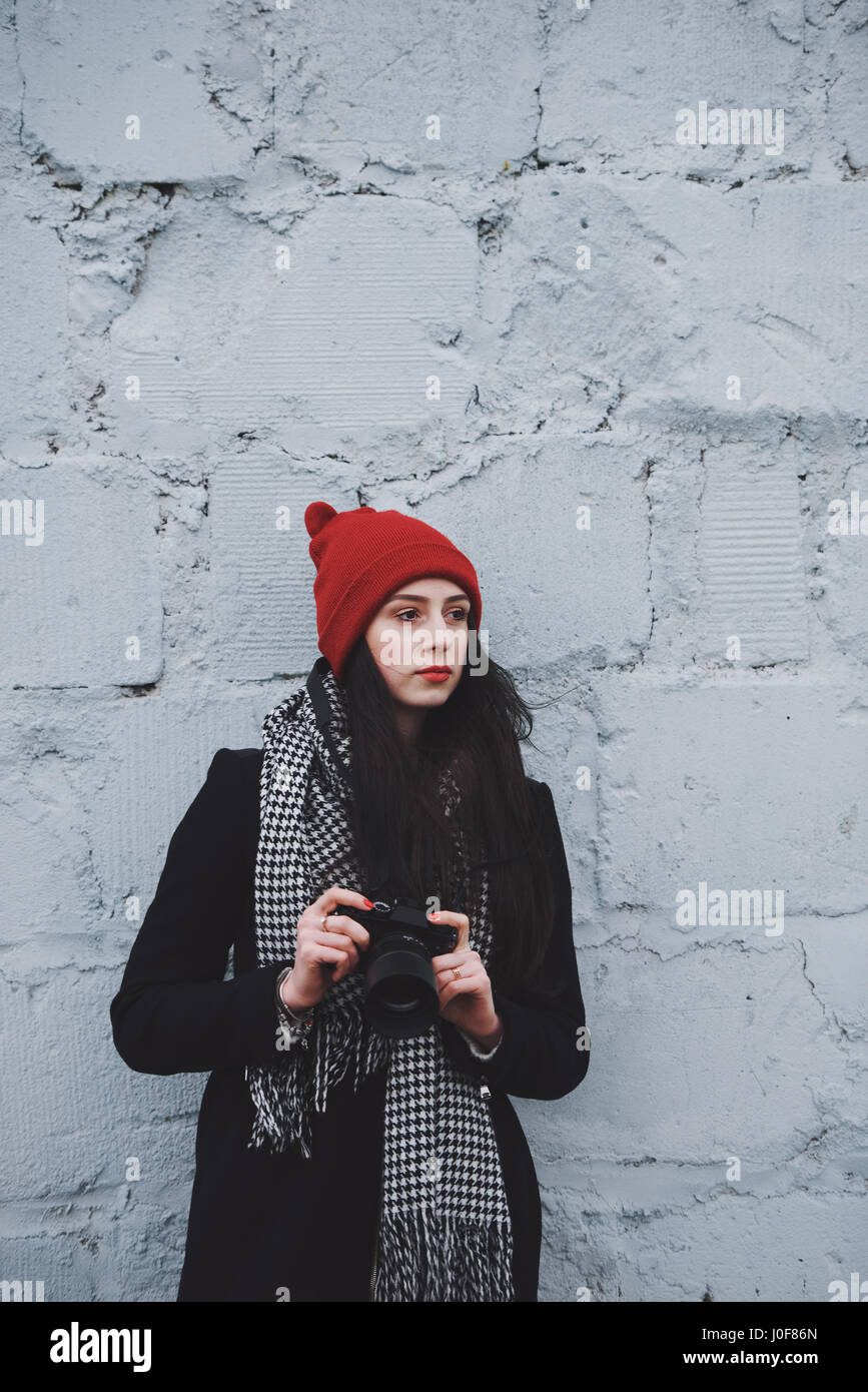 young beautiful girl with red hat Stock Photo - Alamy