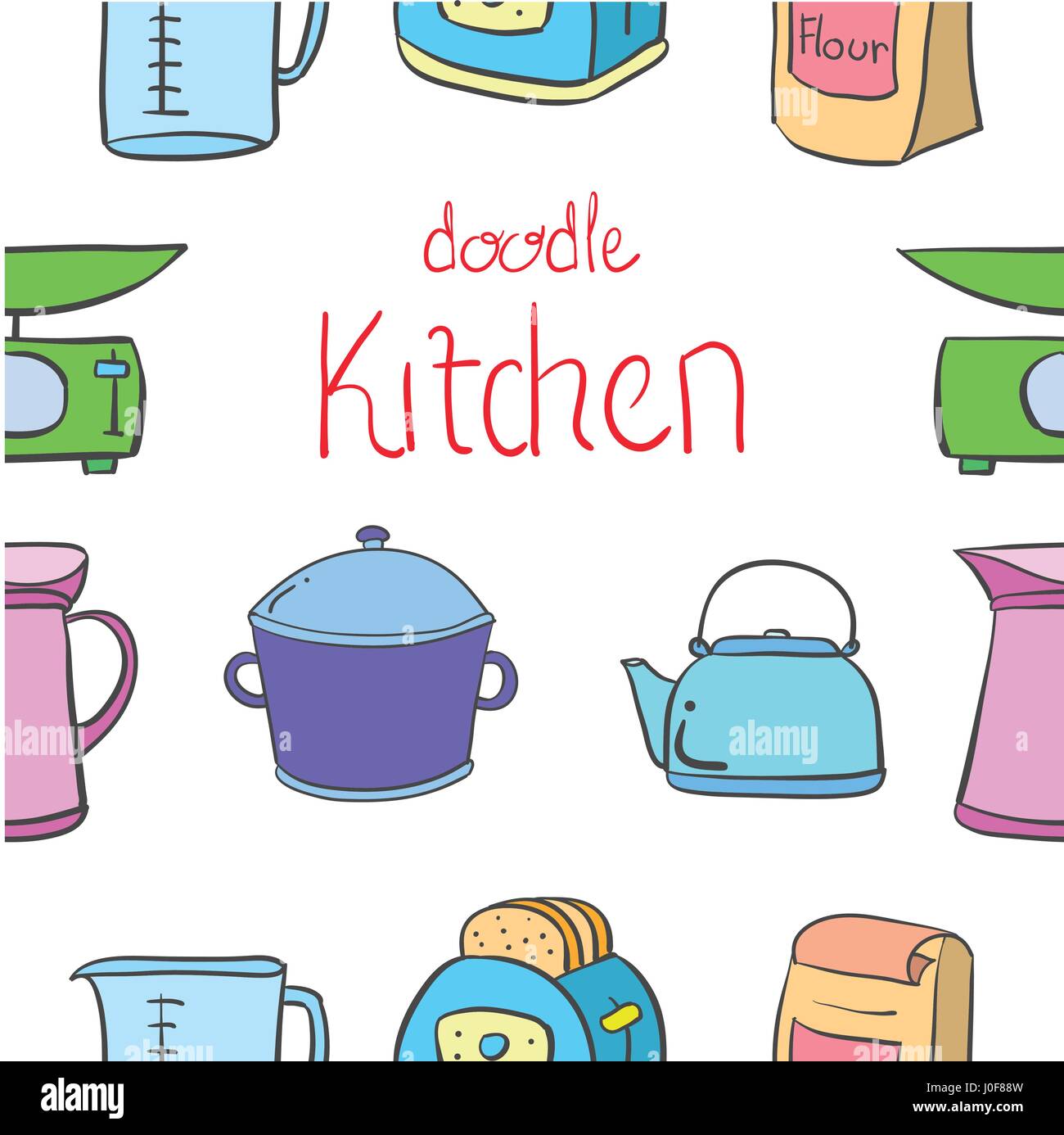 Illustration vector of kitchen set doodles collection Stock Vector ...