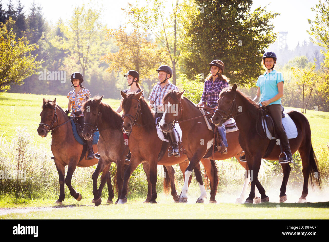 Hucul Pony. Group of riders on a cross-country ride in September ...