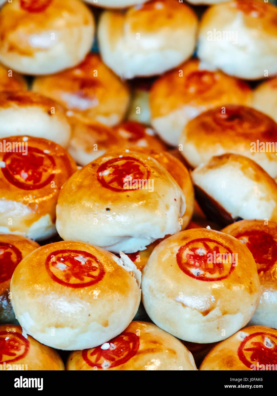 Chinese pastry, traditional bread in china town selling on the street ...