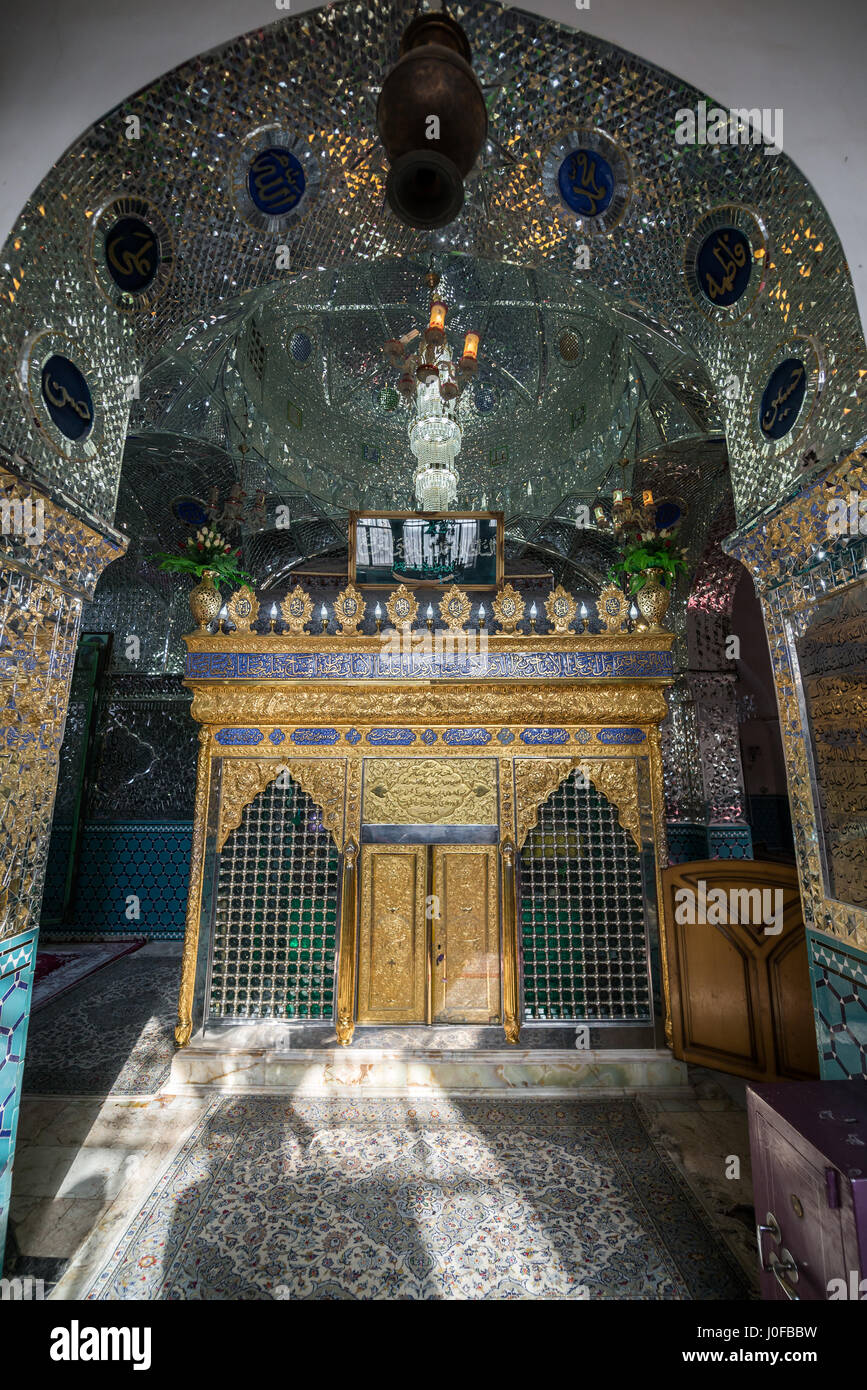 Interior of a Shia mosque with tomb on the Old Town in Kashan city ...