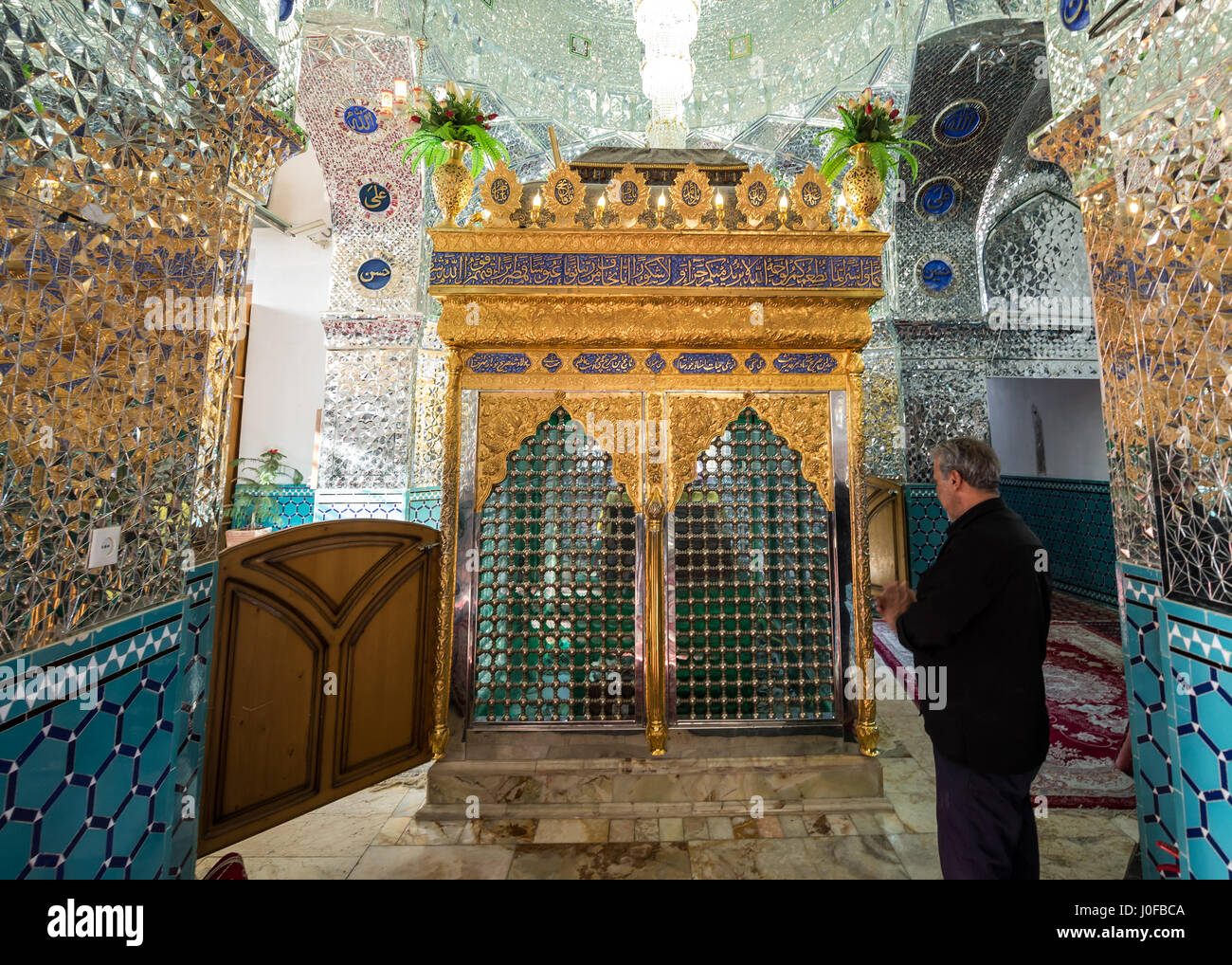 Interior of a Shia mosque with tomb on the Old Town in Kashan city ...