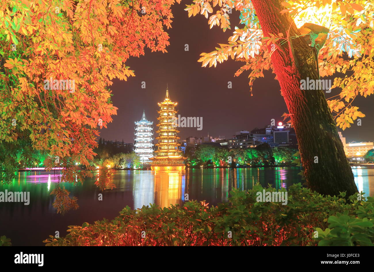 Moon and Sun Pagoda temple in Guilin China Stock Photo - Alamy