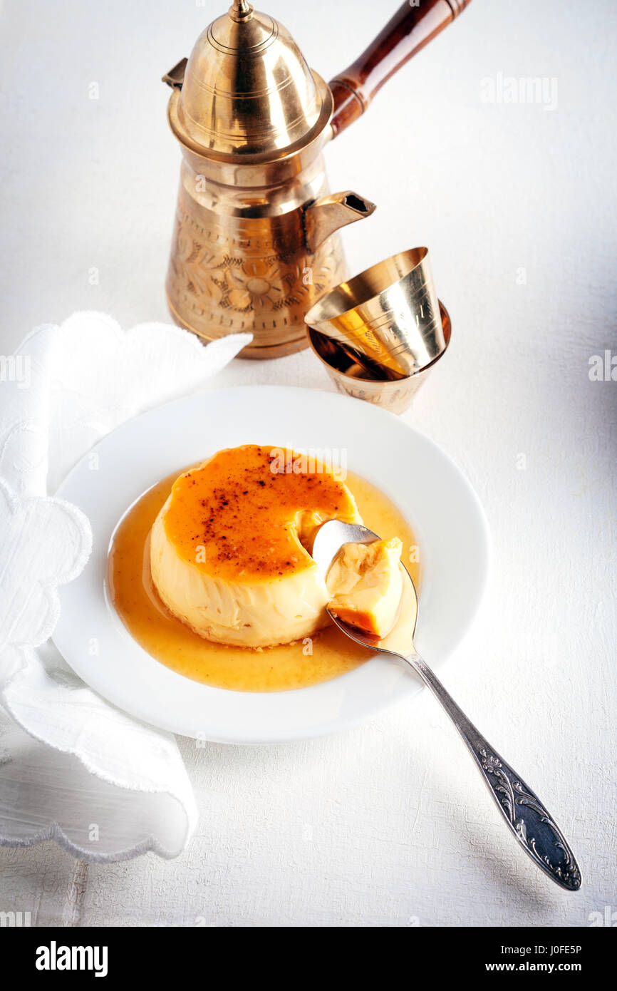 Creme Caramel and coffee Stock Photo - Alamy