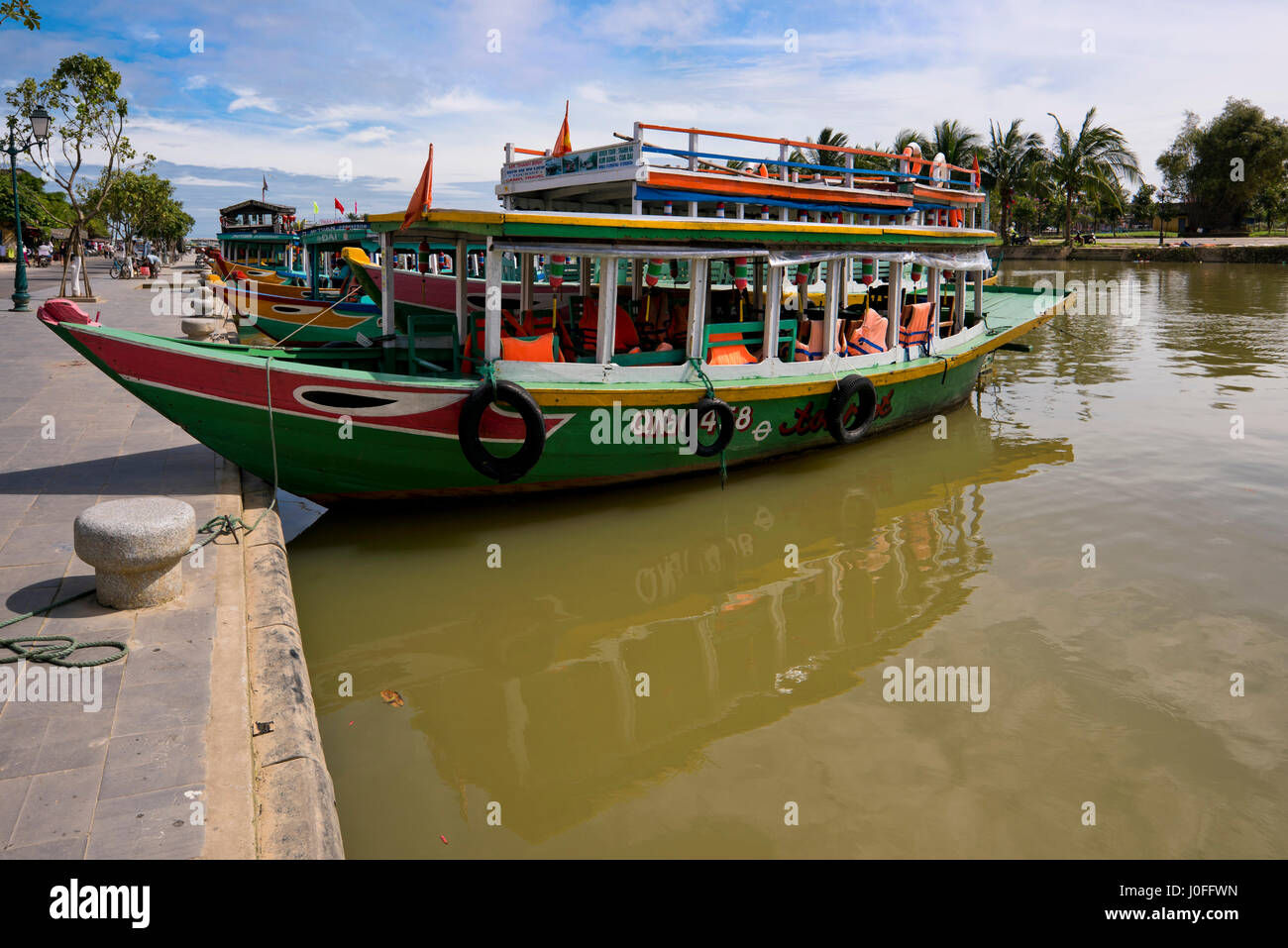 Horizontal riverscape across the Thu Bon river in Hoi An, Vietnam Stock ...