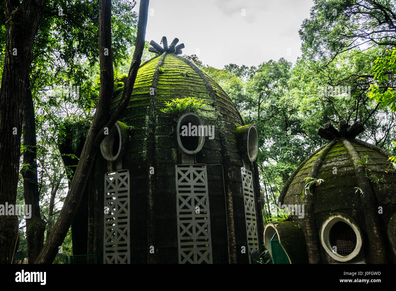 Mossy dome house with round window in the middle of green garden photo ...
