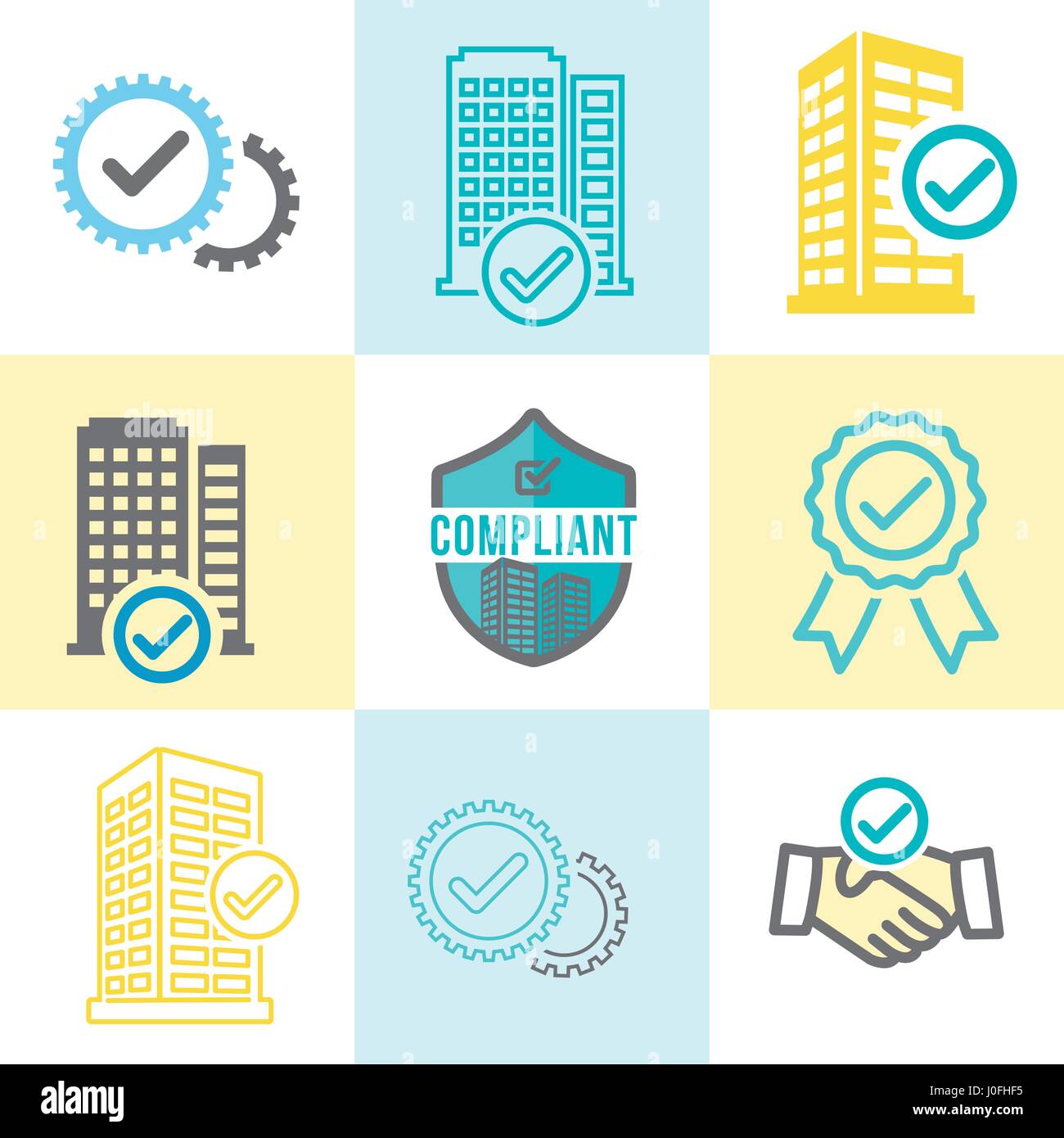 In Compliance Graphic with checkmarks and building icon set Stock ...