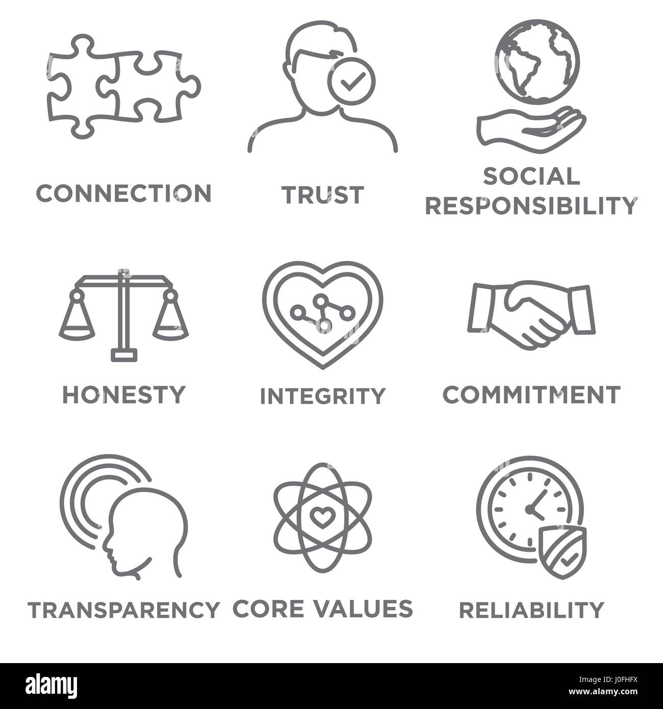 Business Ethics Icon Set with social responsibility, corporate core ...