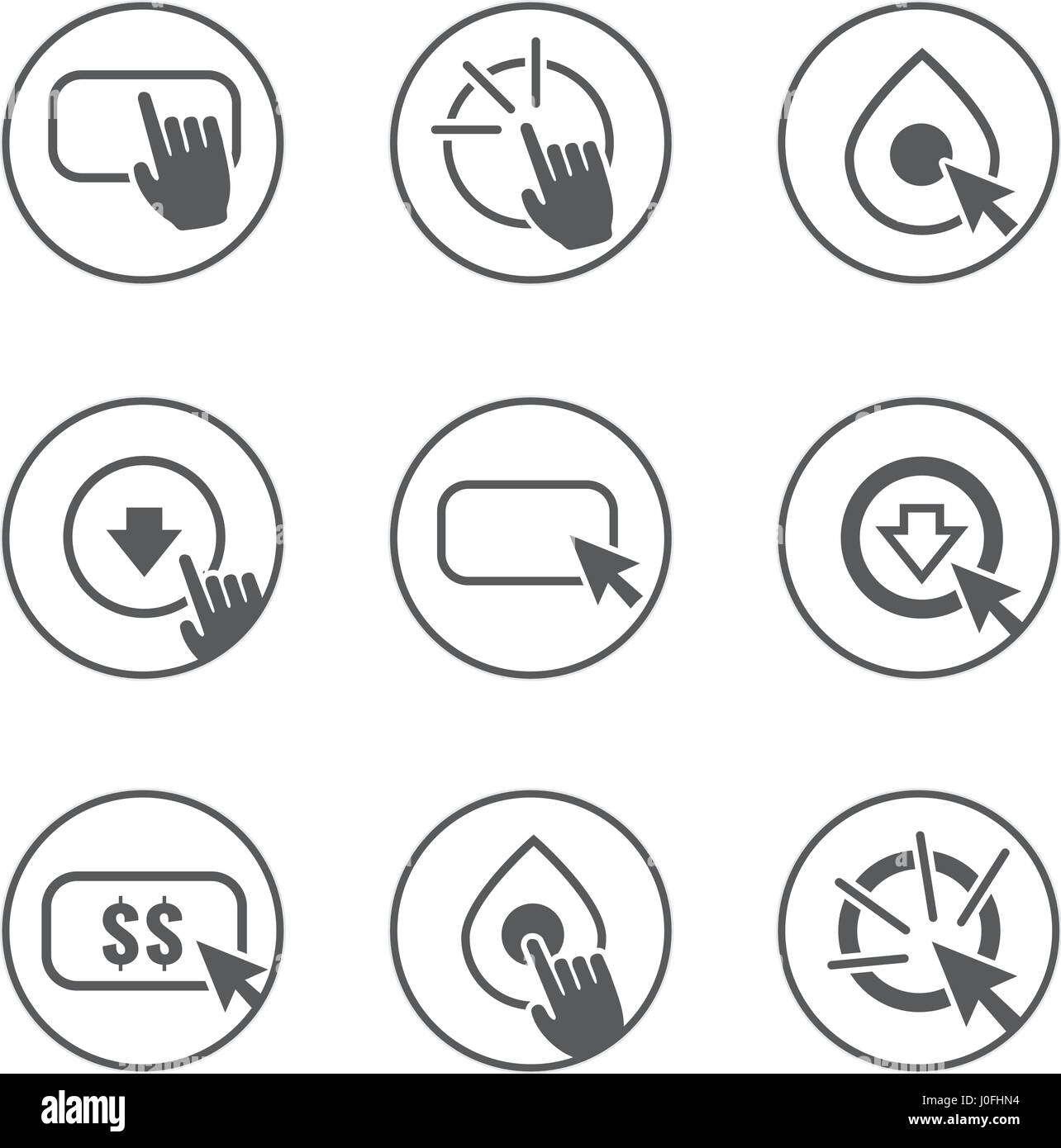 Call to Action Icon Graphics with Buttons, Clicking Hand and Pointers ...