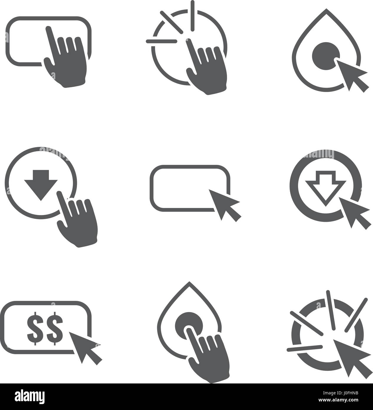 Call to Action Icon Graphics with Buttons, Clicking Hand and Pointers ...
