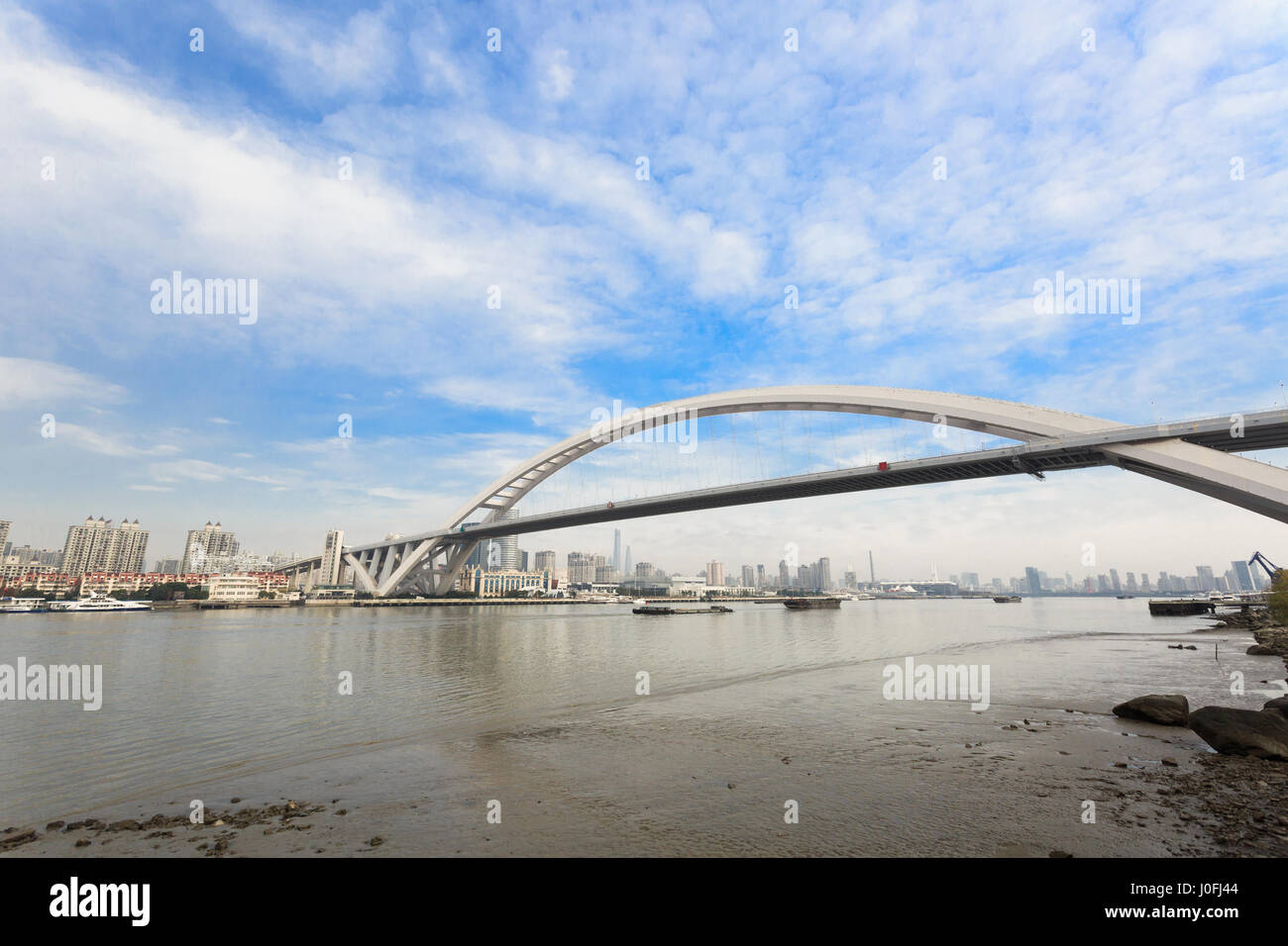 Shanghai bridge and Huangpu river Stock Photo - Alamy