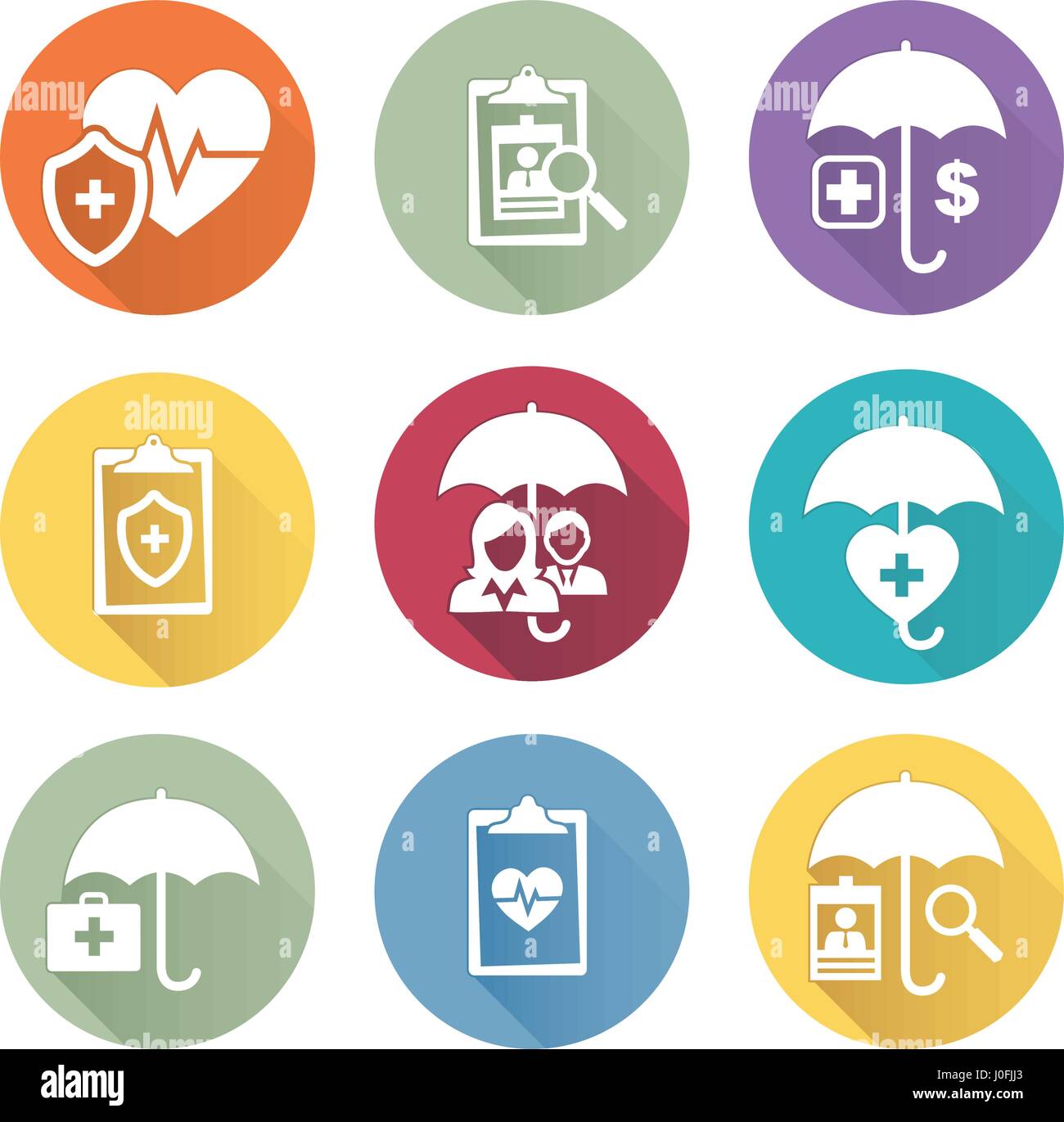 Medical Healthcare Insurance Icons with People Figures and Heart, EKG ...