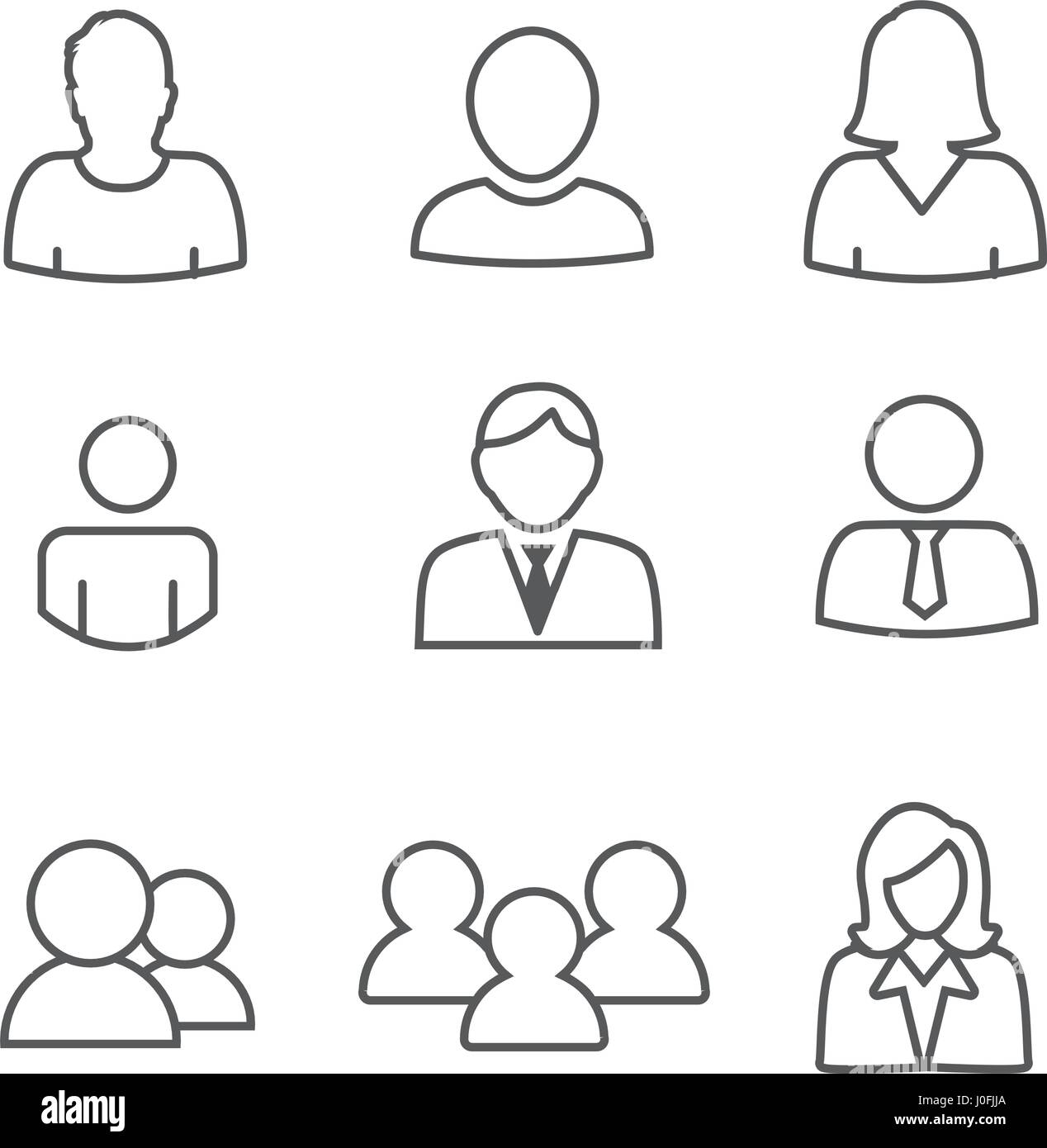 Standard User Icon Set with Men, Women, and Multiple People Stock ...