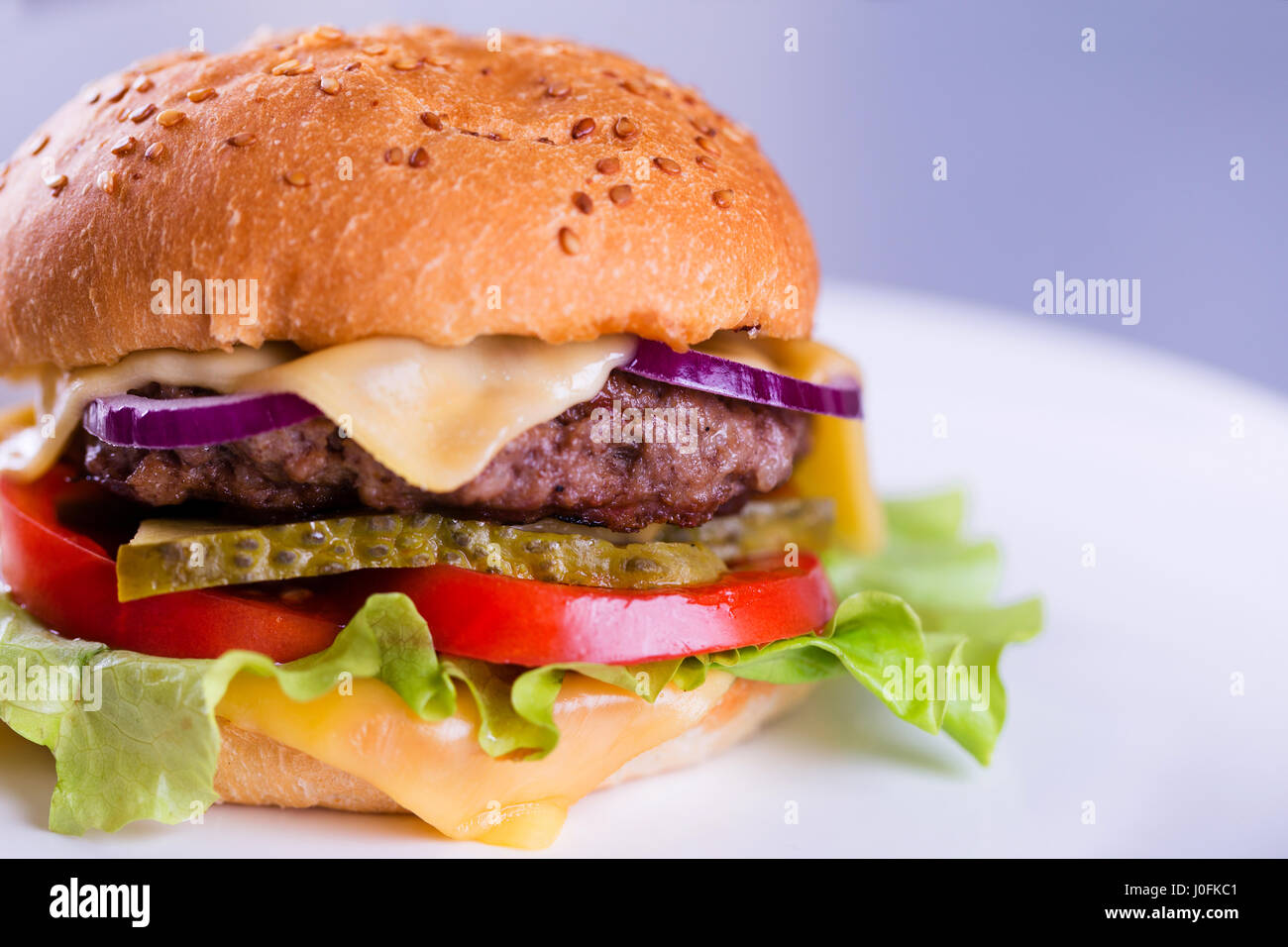Fresh tasty home made burger on plate Stock Photo - Alamy