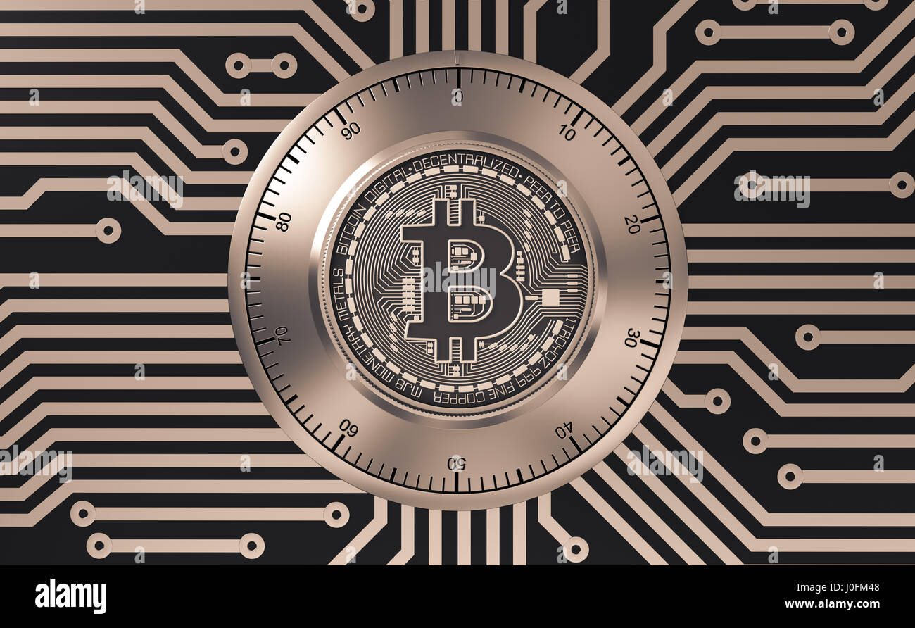 Concept Of Bitcoin Like A Electronic Security Lock On Printed Circuit ...