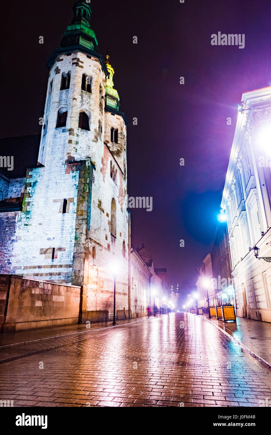 Night street in the Krakow, Poland Stock Photo - Alamy