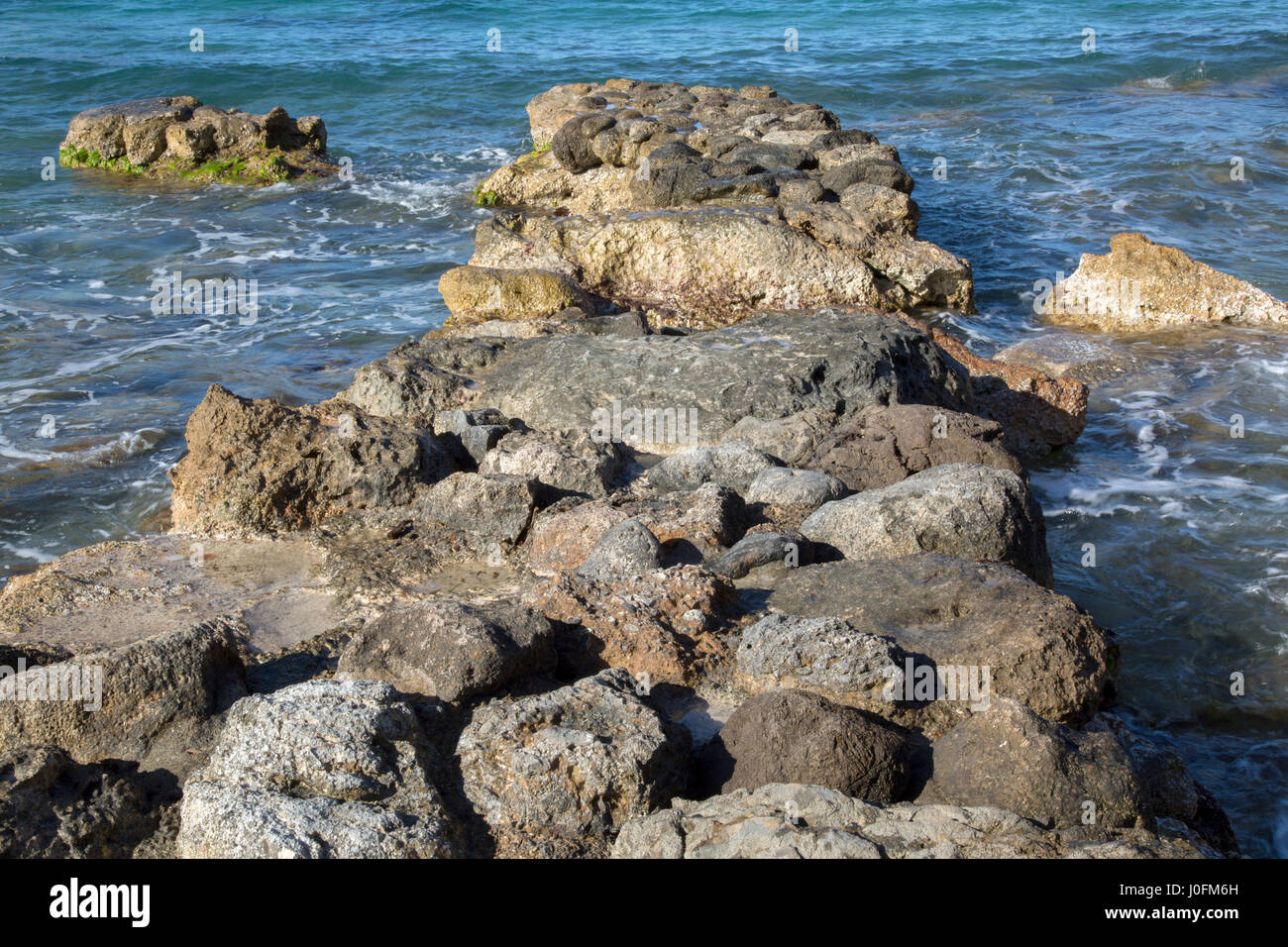 Stone Jetty at Hort Cove and Beach; Ibiza, Spain Stock Photo - Alamy