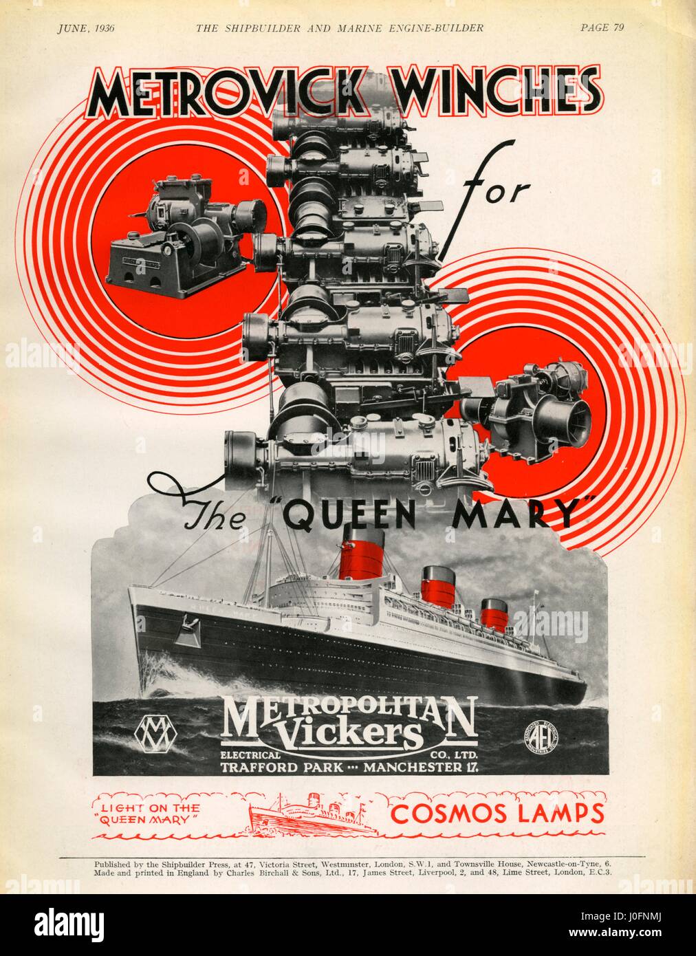 Advertisement for Metrovick Winches for the Queen Mary Stock Photo - Alamy