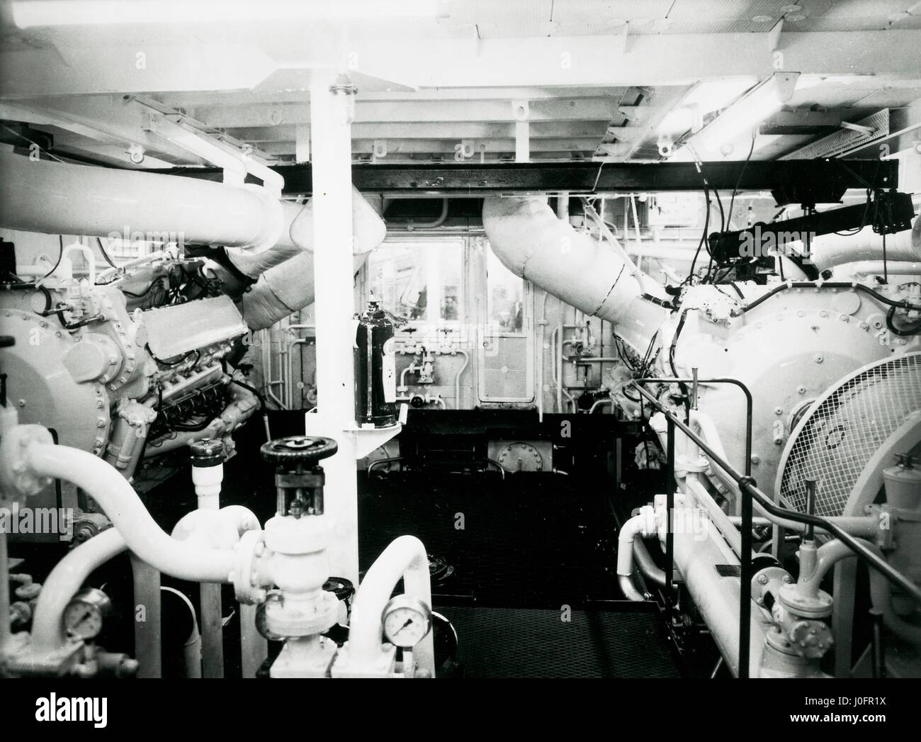 Bass Trader engine room. Deltic engine ferry, between Melbourne and ...