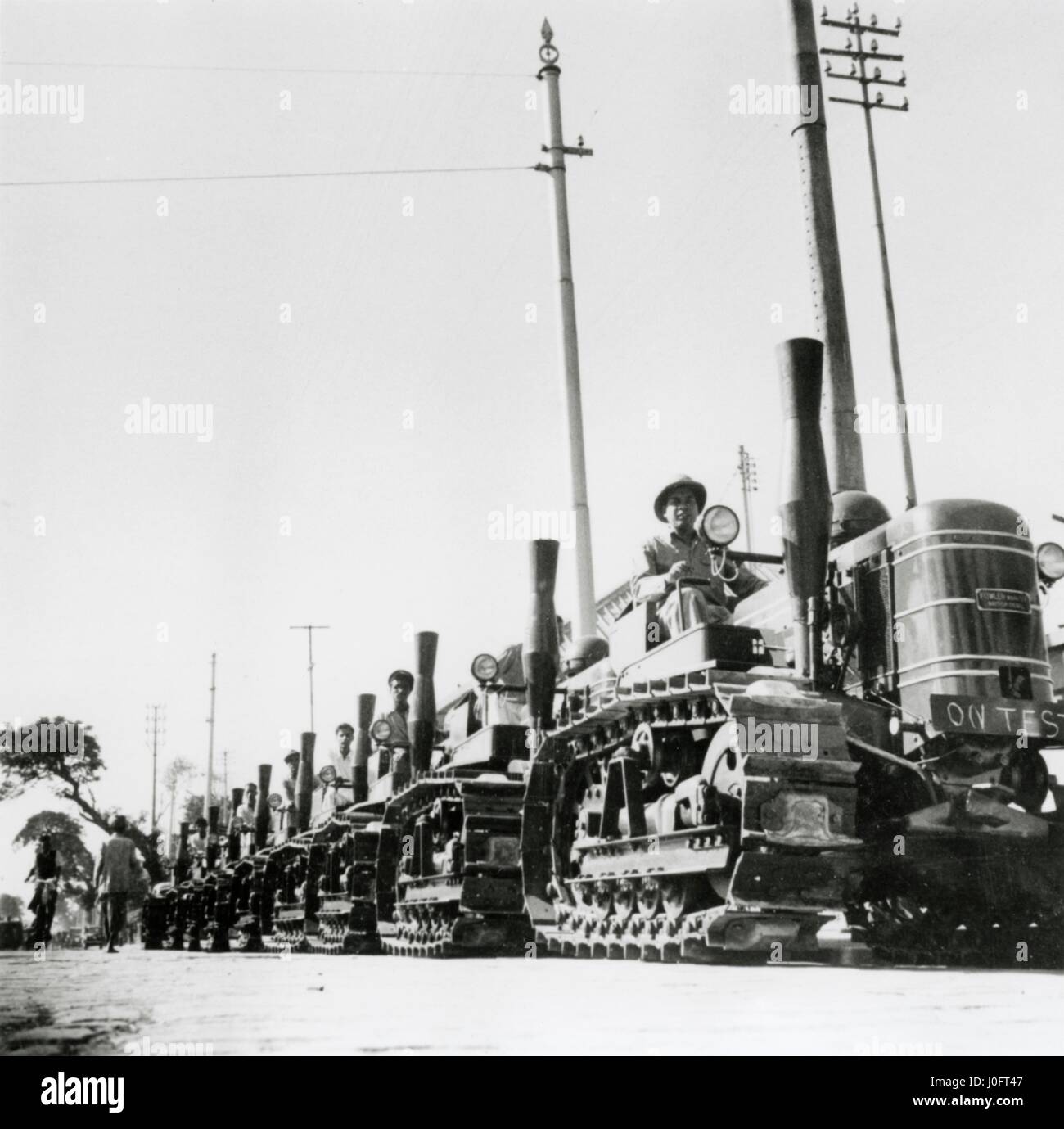 Line of tractors'on test', Marshall & Sons, at Wadi Bunder, India, 5 ...