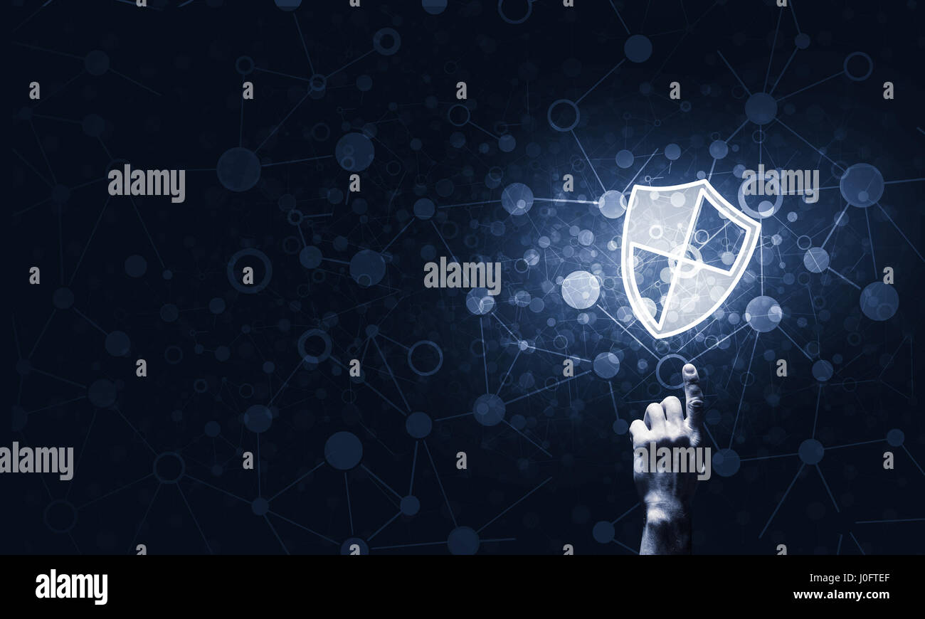 Blue shield icon as symbol of access protection on dark backgrou Stock ...