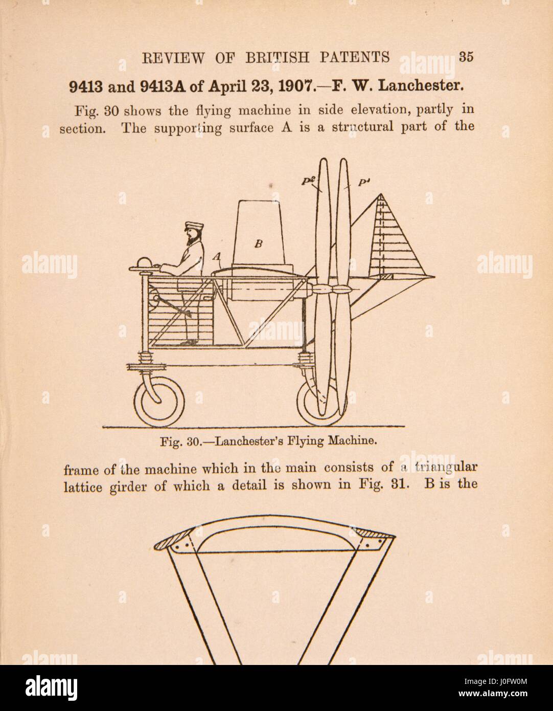 Lanchester's flying machine, patent 9413 and 9413A, 23 April 1907 Stock ...