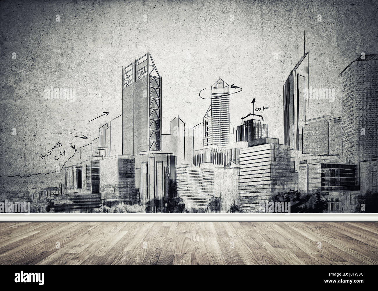 City design on wall Stock Photo - Alamy