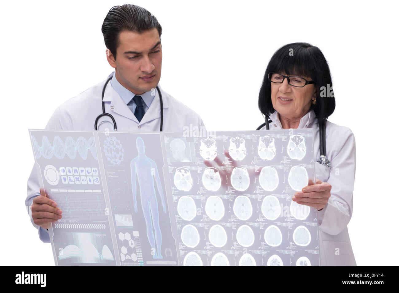 Two doctors looking at x-ray image isolated on white Stock Photo - Alamy