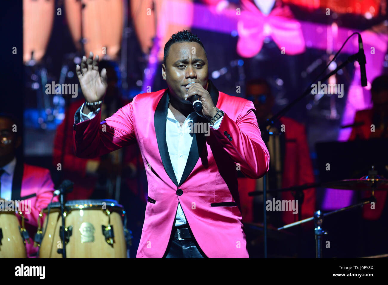 Eignar Renteria Serna of Orquesta Guayacan performing onstage during a ...