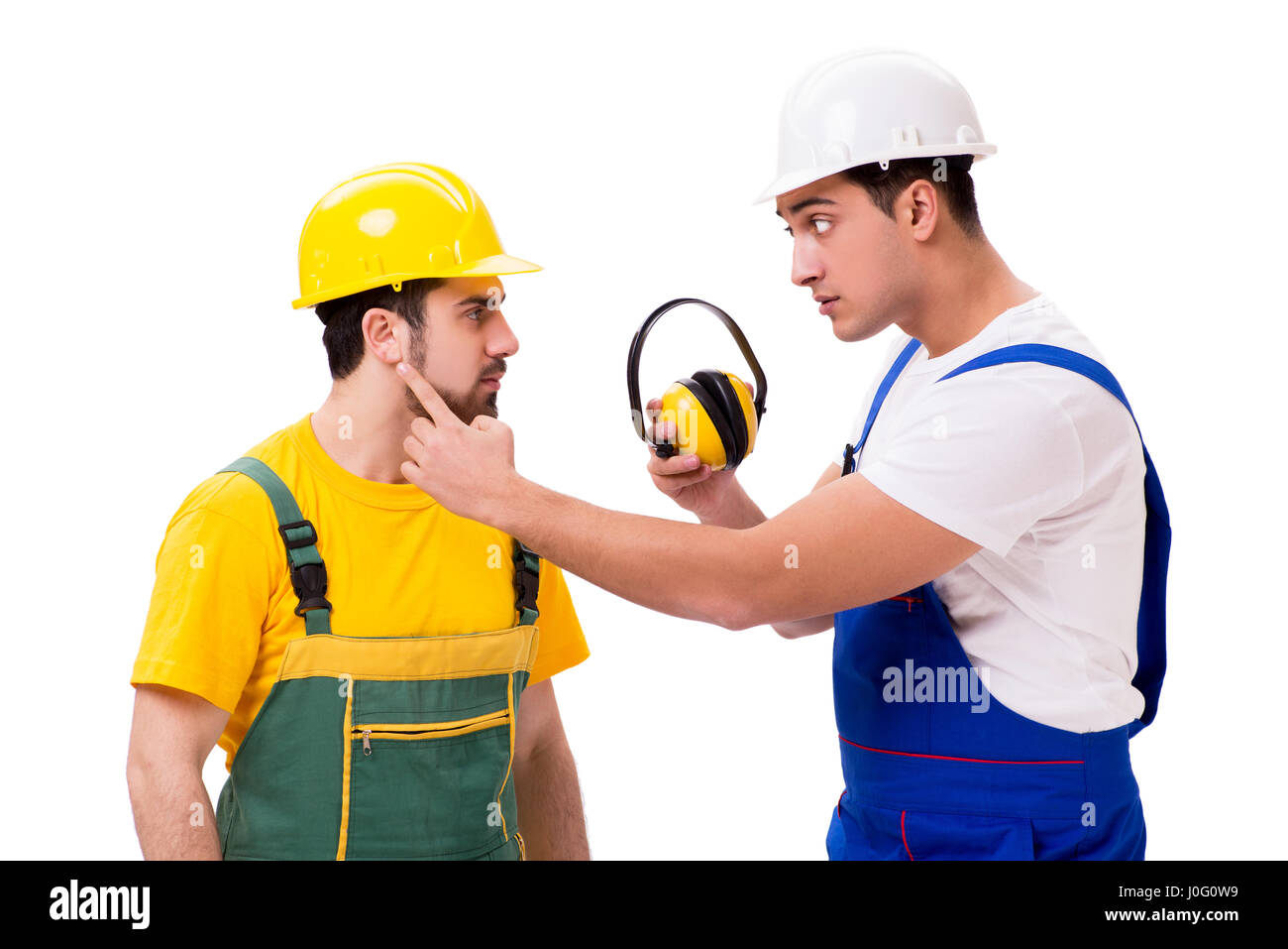 Two workers isolated on the white background Stock Photo - Alamy