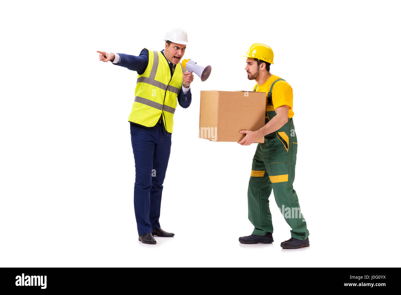 Two workers isolated on the white background Stock Photo - Alamy