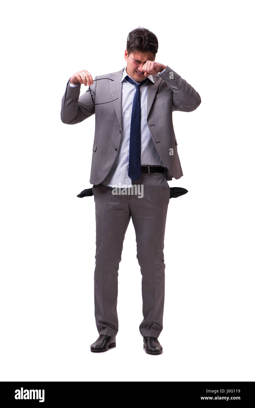 Bankrupt businessman isolated on white background Stock Photo - Alamy