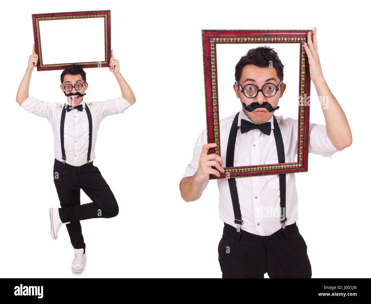 Young man with frame isolated on white Stock Photo - Alamy