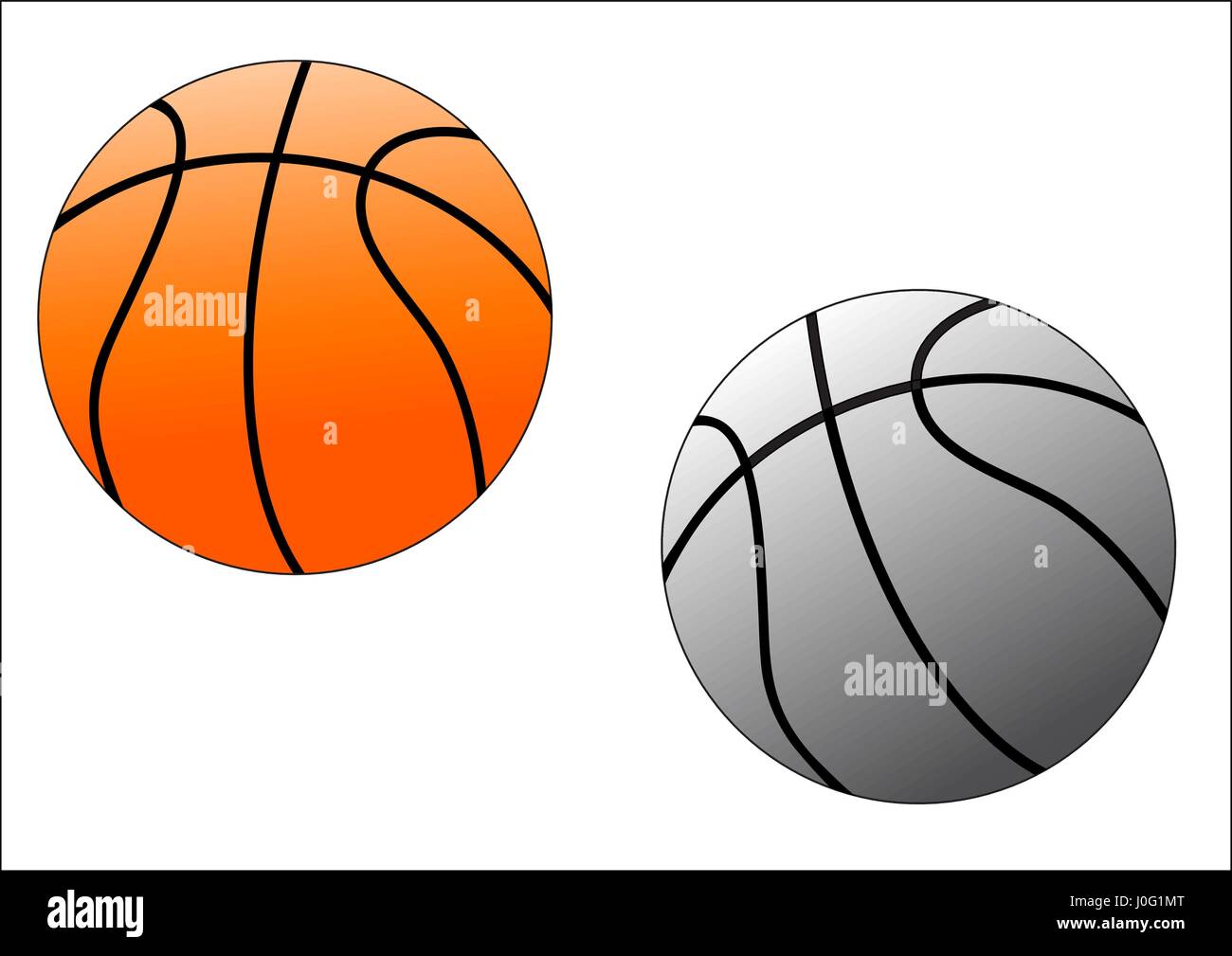 two basket balls one orange the other grey on white background Stock ...