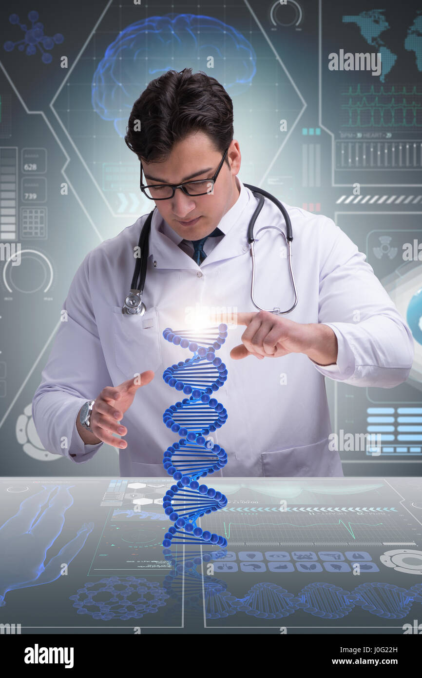 Young studentresearcher studying dna structure Stock Photo - Alamy