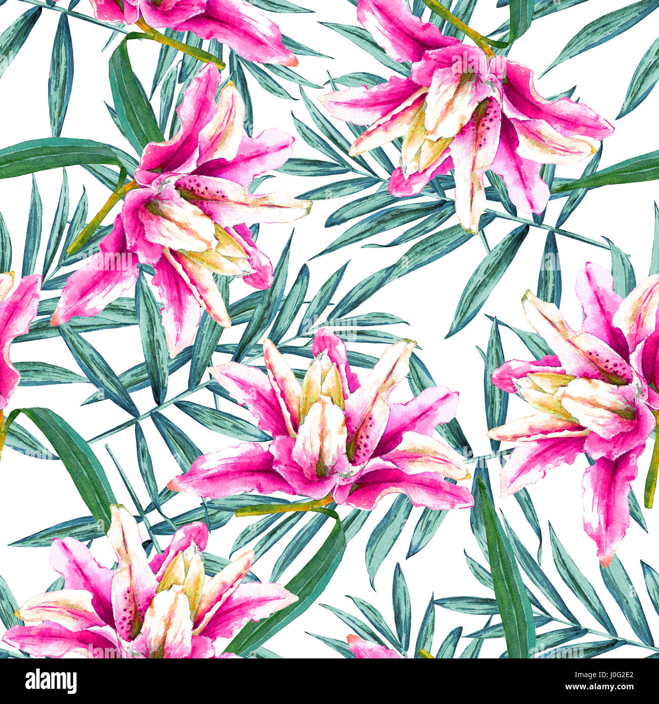 Seamless tropical floral pattern. Watercolor exotic flowers of pink ...