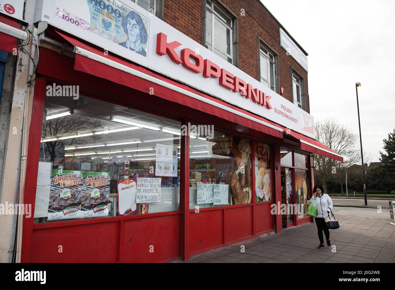Slough, UK. 1st March, 2017. A Polish shop. Slough has one of the ...