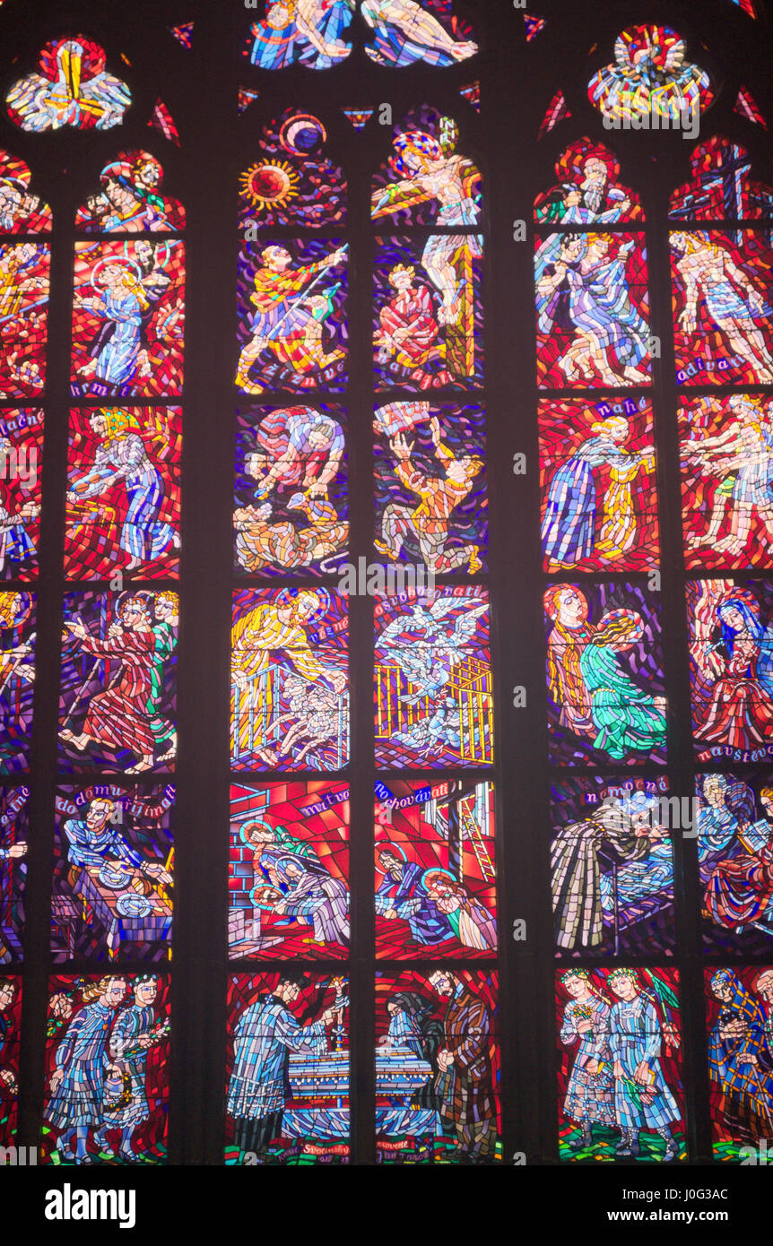 stain glass window by Alfons Mucha, St. Vitus Cathedral, Prague, Czech ...