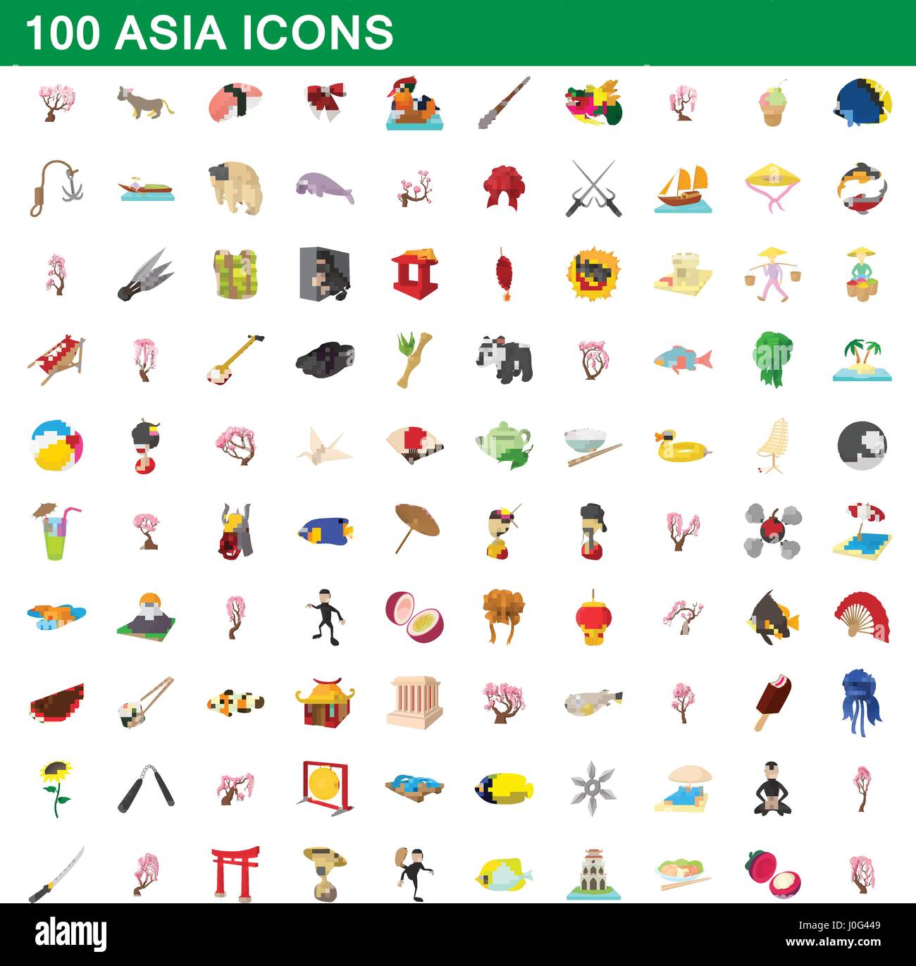 100 asia icons set, cartoon style Stock Vector Image & Art - Alamy